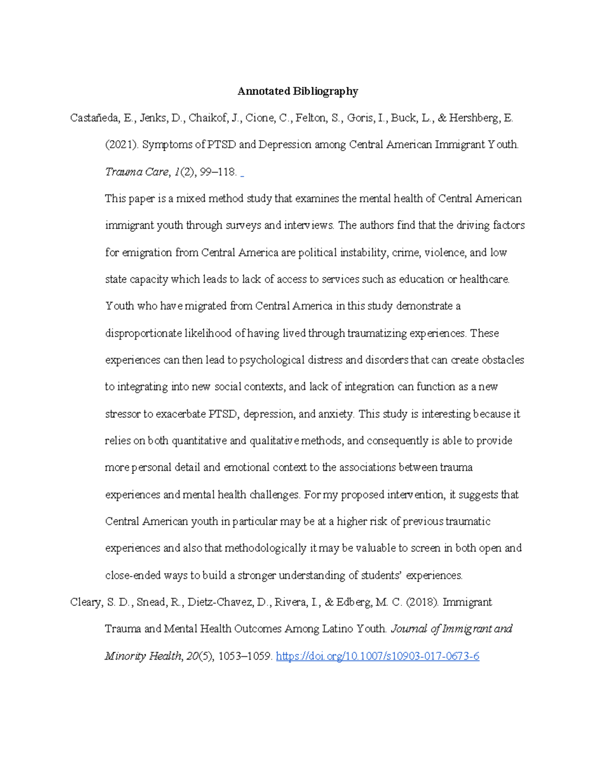 Annotated Bibliography Example Paper - Annotated Bibliography Castañeda ...
