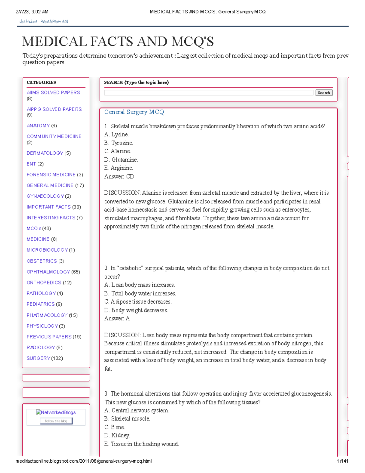 Medical Facts AND MCQ'S General Surgery MCQ - Today's preparations ...