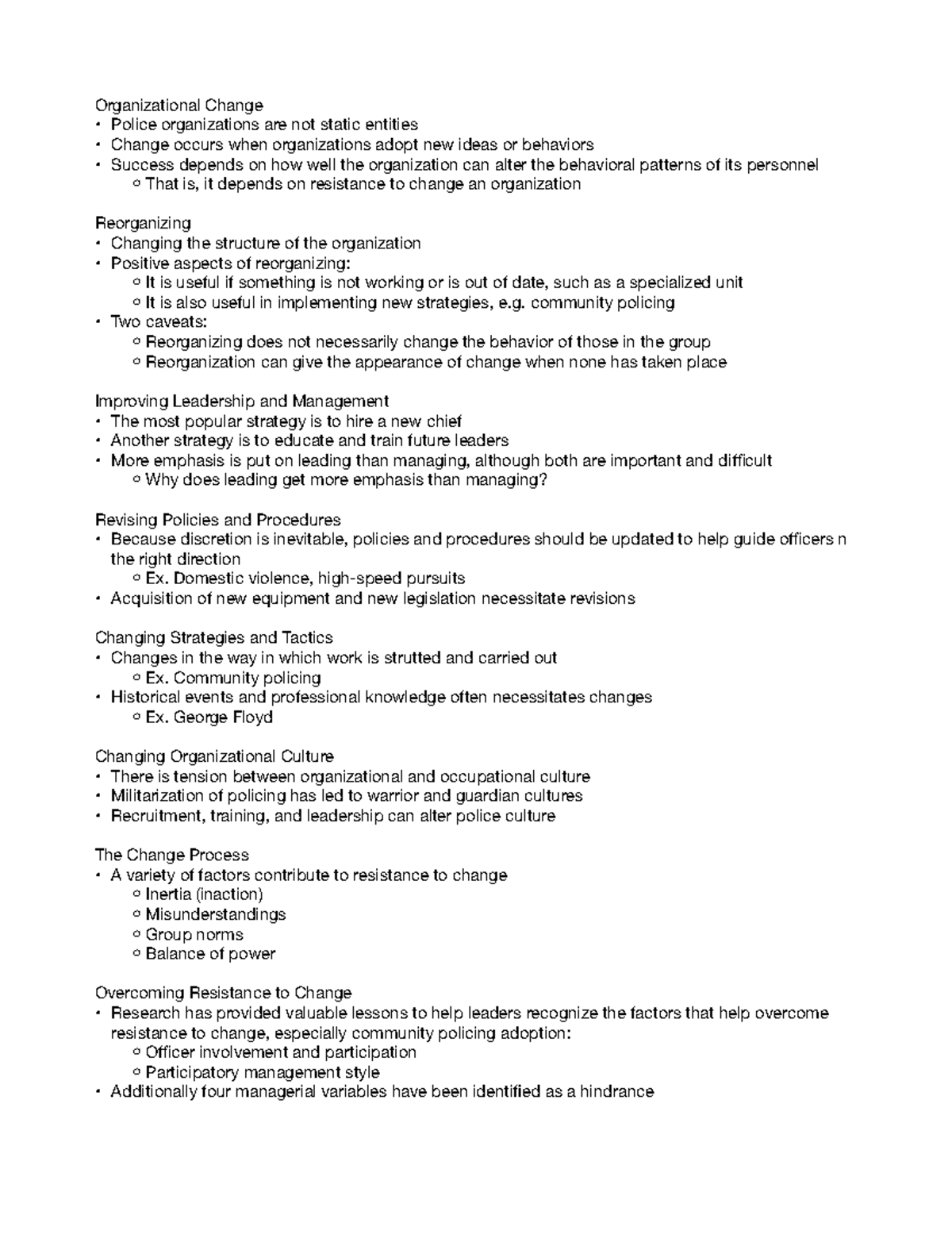 Police and Society Chapter 6 Organizational Change - Organizational ...