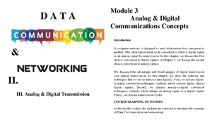 Data Communication Module 3 - D A T A & II. III. Analog & Digital ...