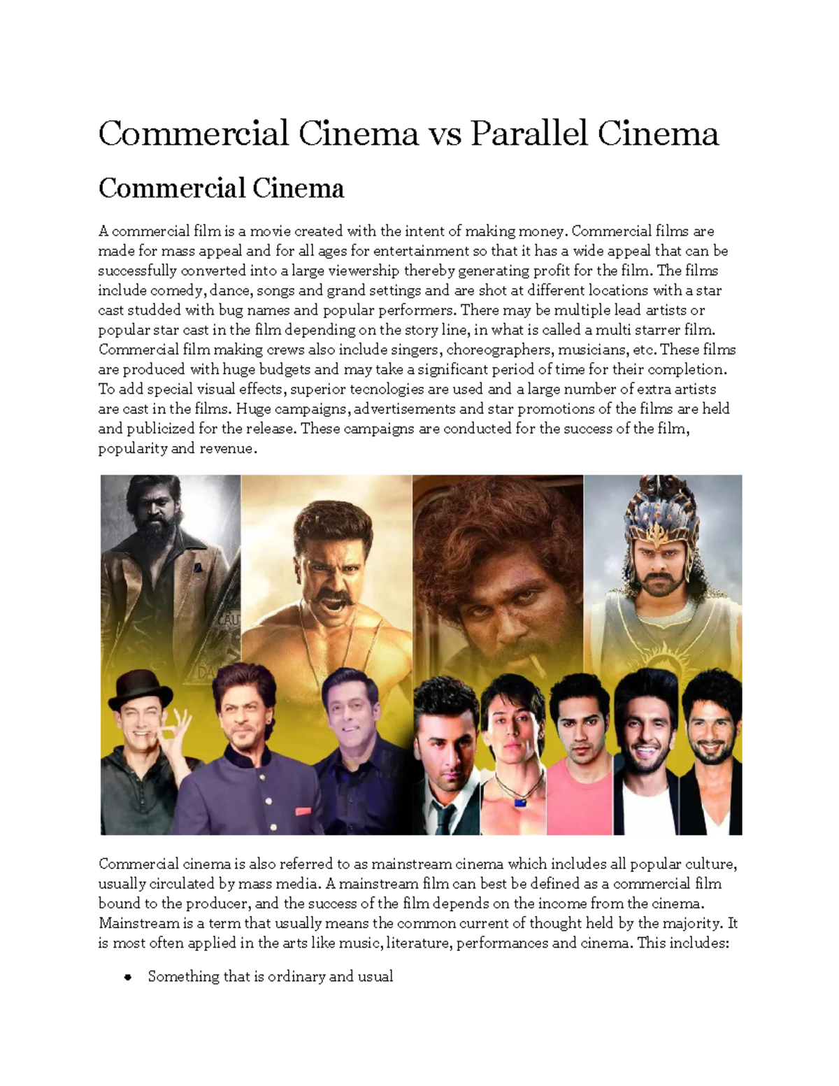 SEC Assignment - Commercial Cinema vs Parallel Cinema Commercial Cinema ...