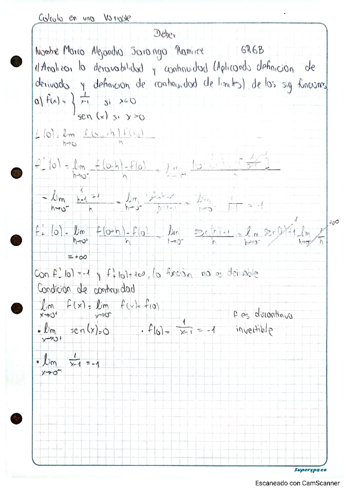Deber 4 de Calculo de una variable - Cálculo en una Variable - Studocu