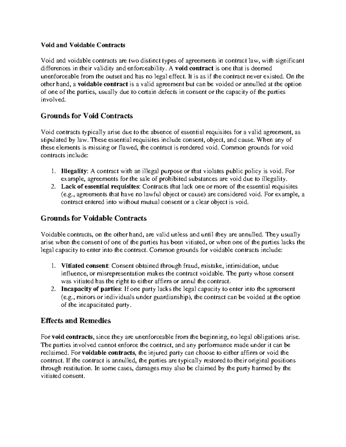 Void and Voidable Contracts - A void contract is one that is deemed ...