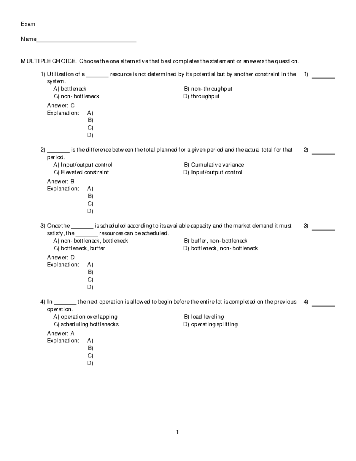 Test Bank Introduction to Materials Management 6th ed - Exam Name