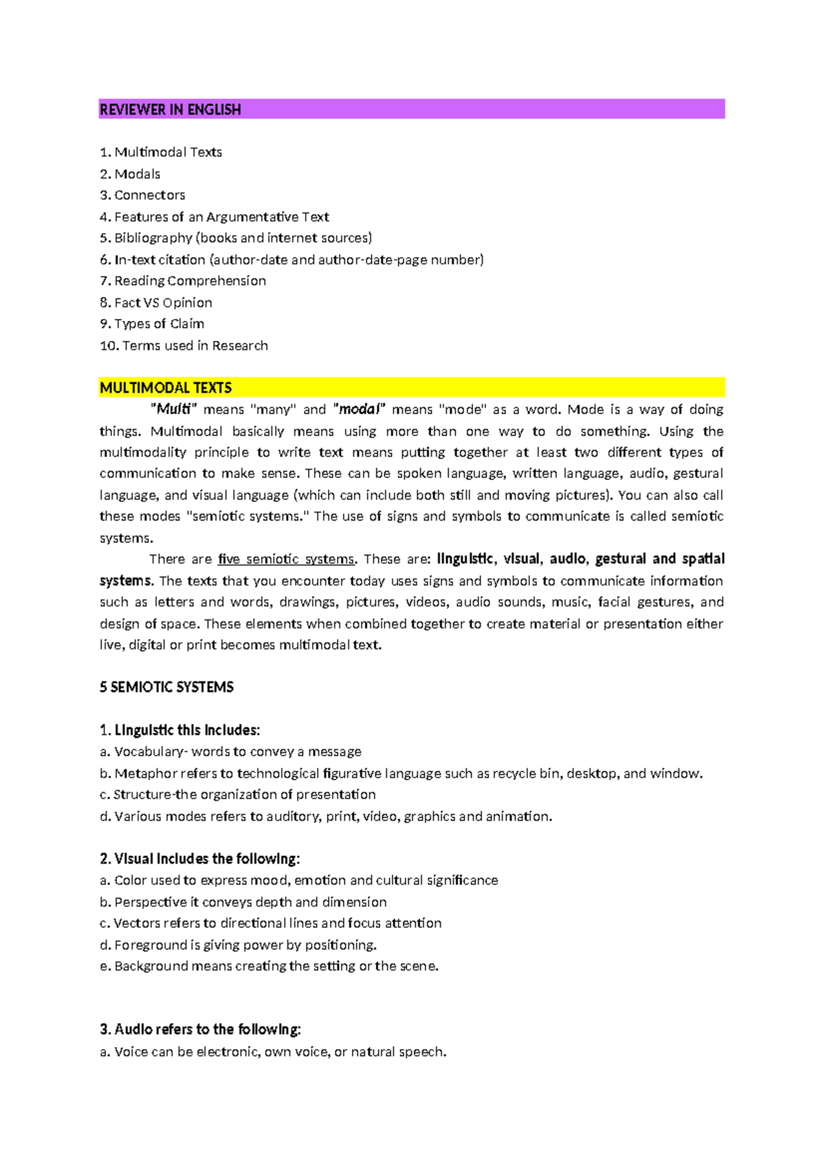English Reviewer Second Quarterly EXAM - REVIEWER IN ENGLISH Multimodal ...