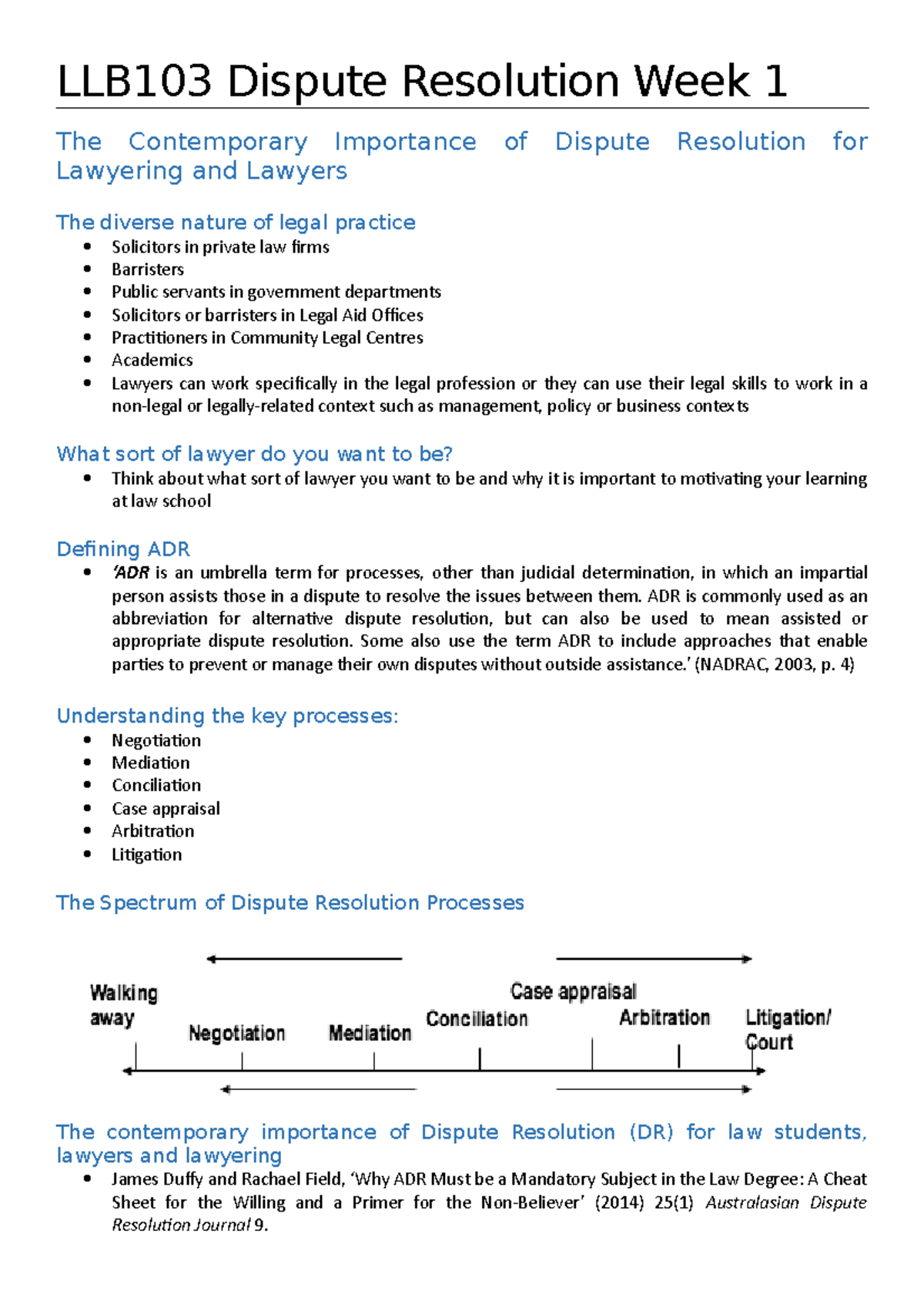 LLB103 Week 1 Indroduction to DR - LLB103 Dispute Resolution Week 1 The Contemporary Importance ...
