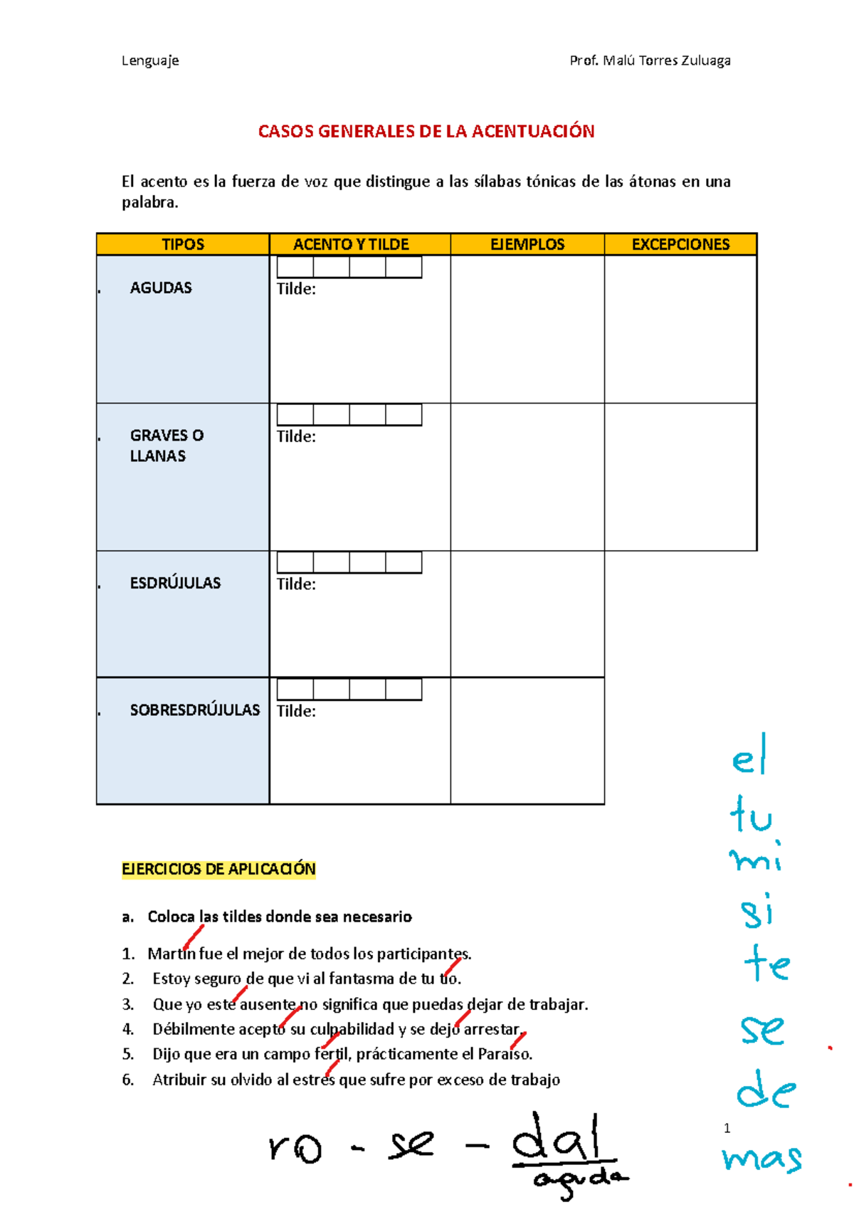 Lenguaje 1 Casos Generales Diacríticos Y Especiales DE LA Acentuación ...