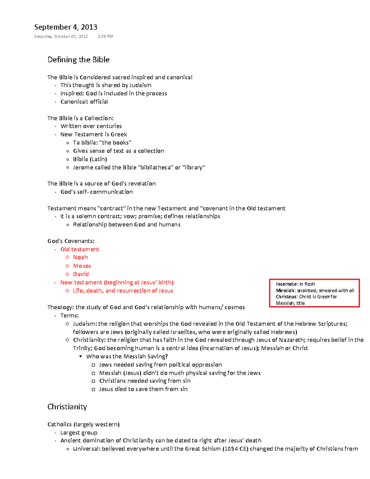 THRS116-9-4 - notes on defining the bible & Christianity - September 4 ...