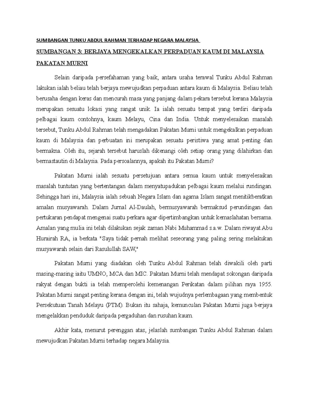 Sumbangan Tunku Abdul Rahman Terhadap Negara Malaysia - SUMBANGAN TUNKU ...