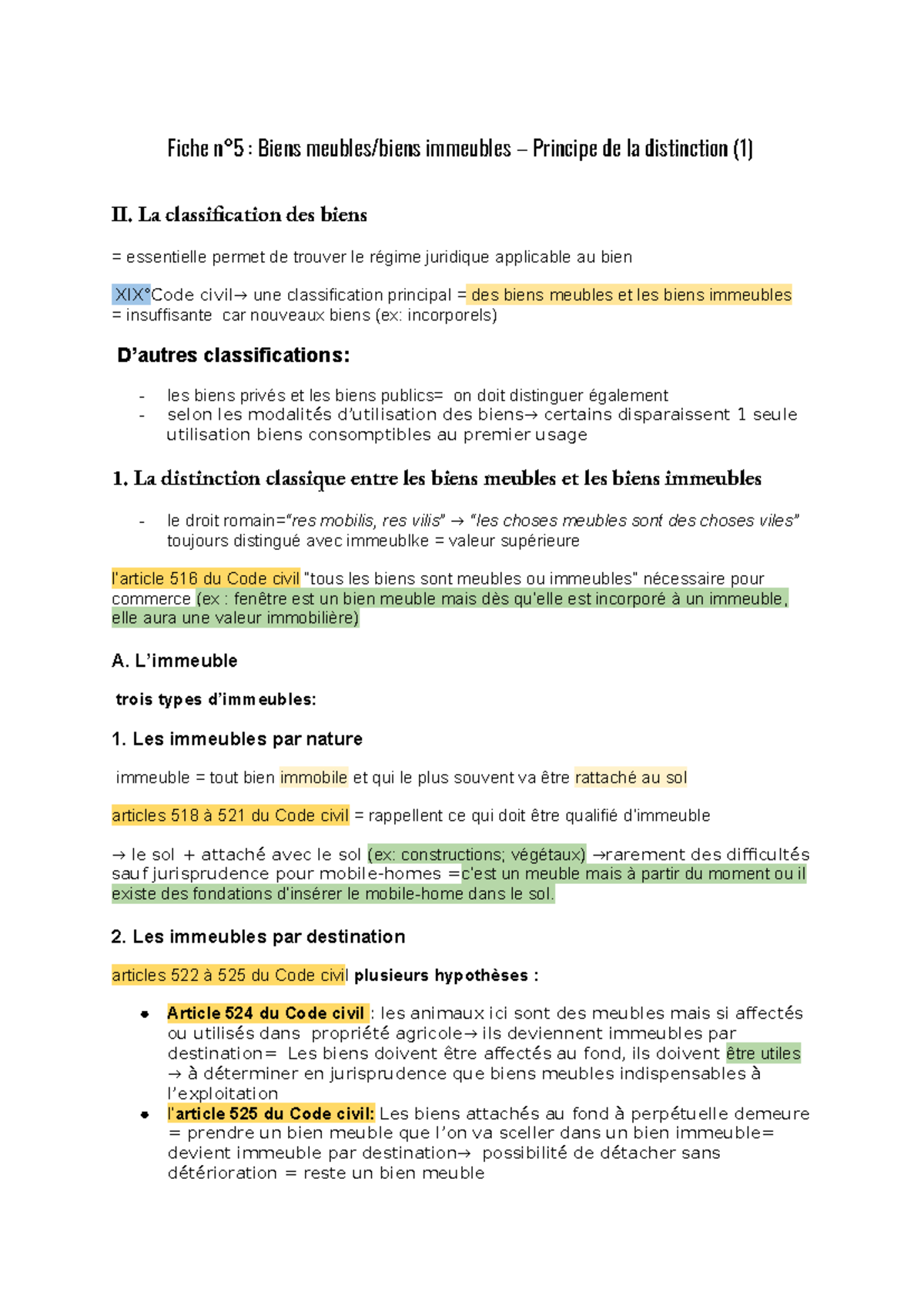 Fiche n°5 Biens meubles biens immeubles – Principe de la distinction ...