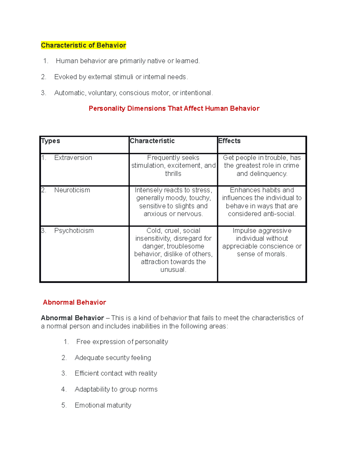 W6 Characteristic of Behavior - Characteristic of Behavior Human ...