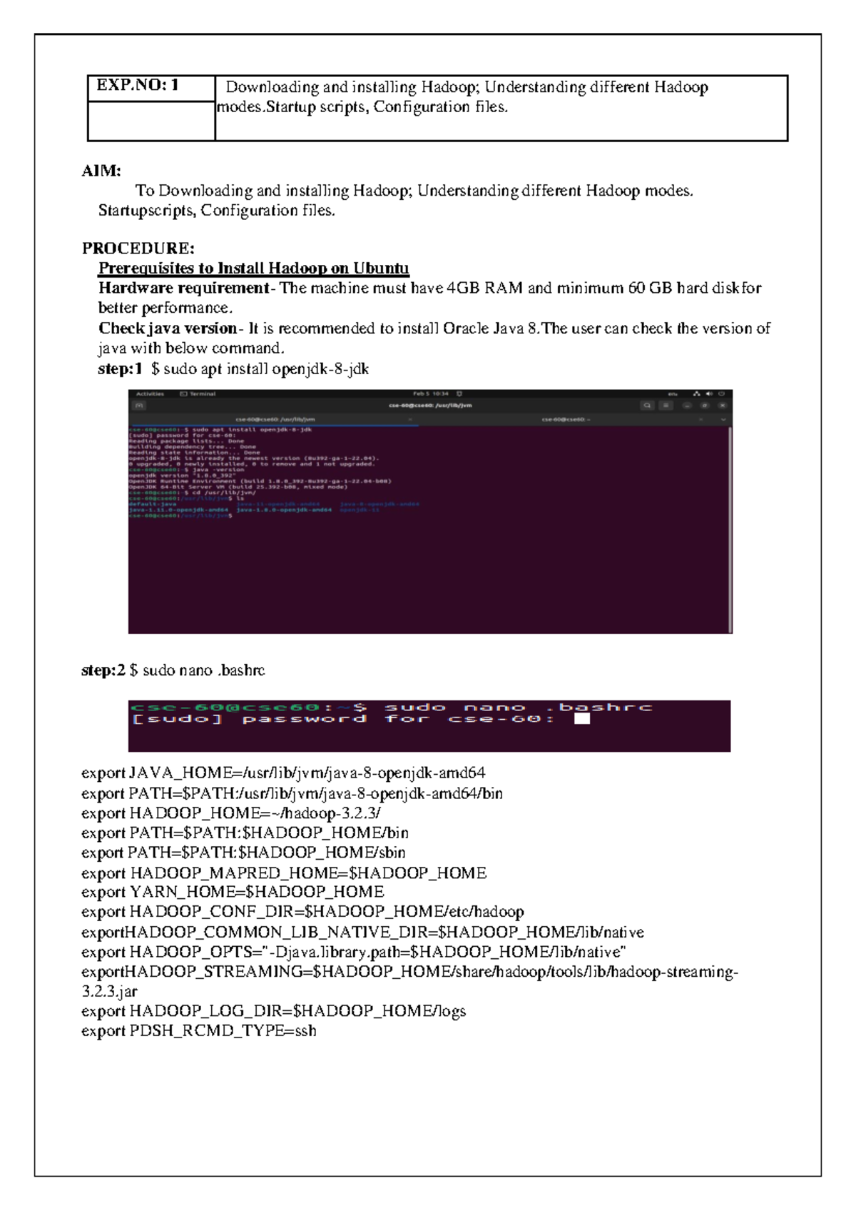 BDA-1 - ..... - EXP: 1 Downloading and installing Hadoop; Understanding different Hadoop modes ...