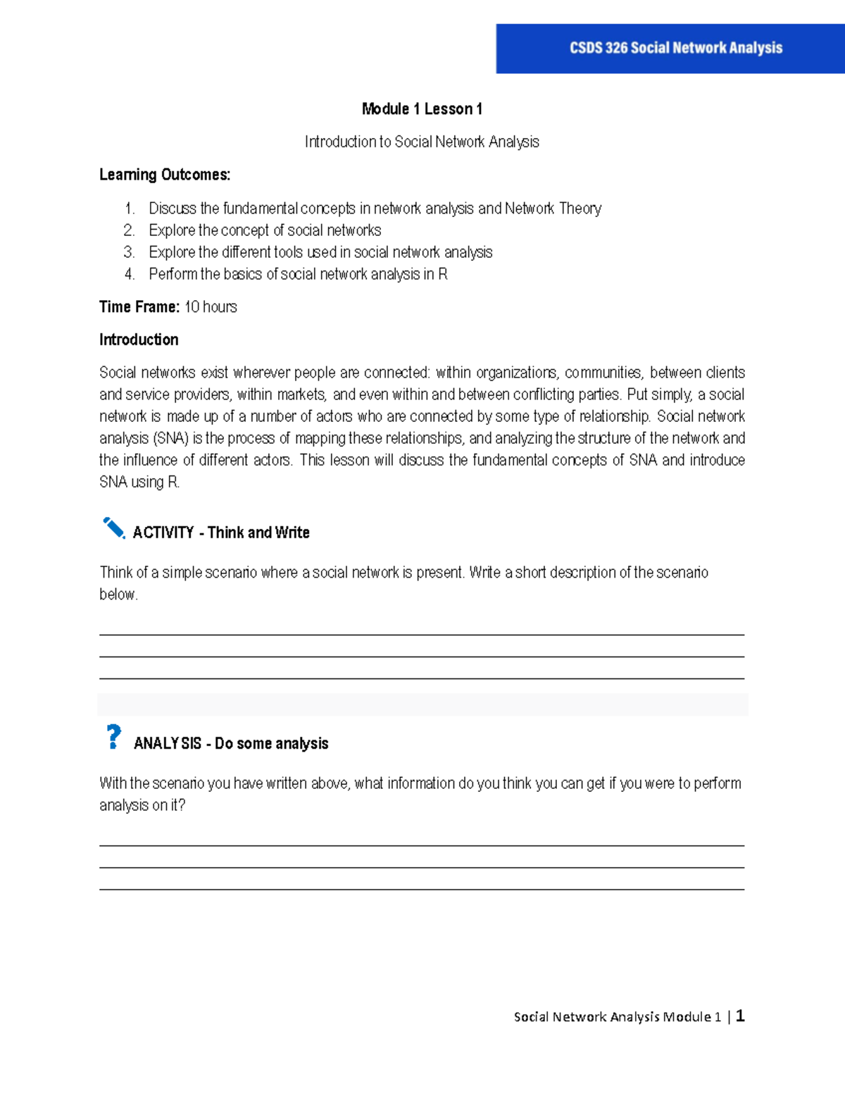 Module 1 Lesson 1 - Introduction to Social Network Analysis - Module 1 ...