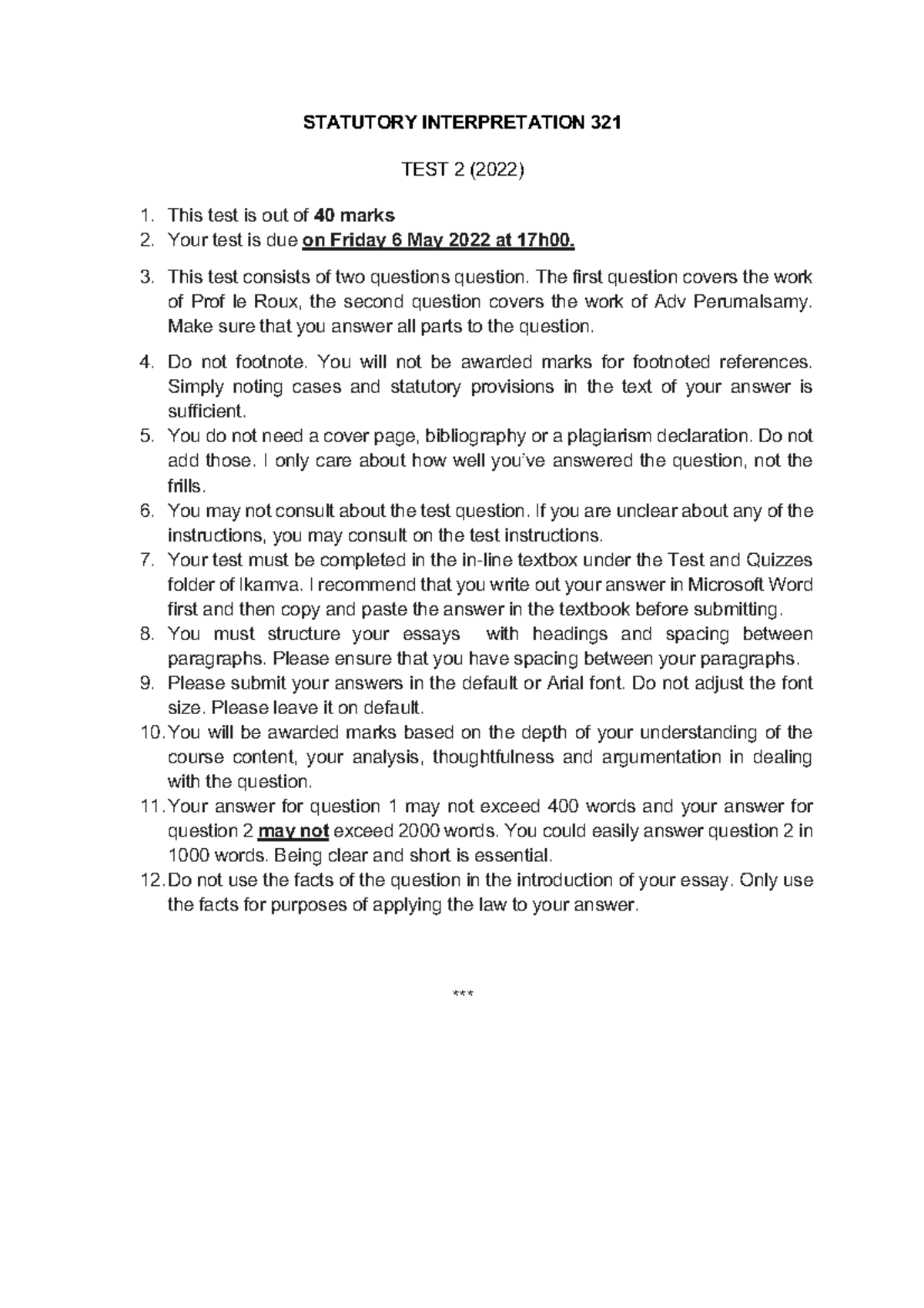 2022 STI321 Test 2 Question - STATUTORY INTERPRETATION 321 TEST 2 (2022 ...