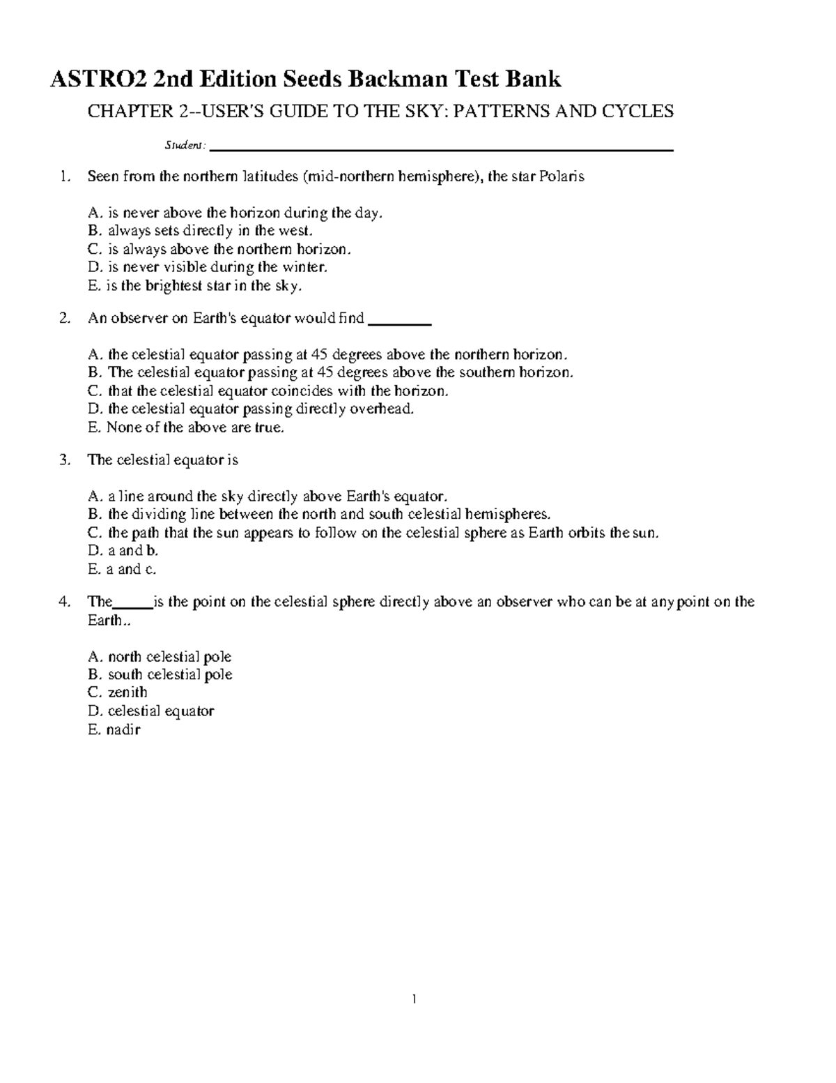 Astro 2 2nd Edition Seeds Backman Test Bank 2 - ASTRO2 2nd Edition ...