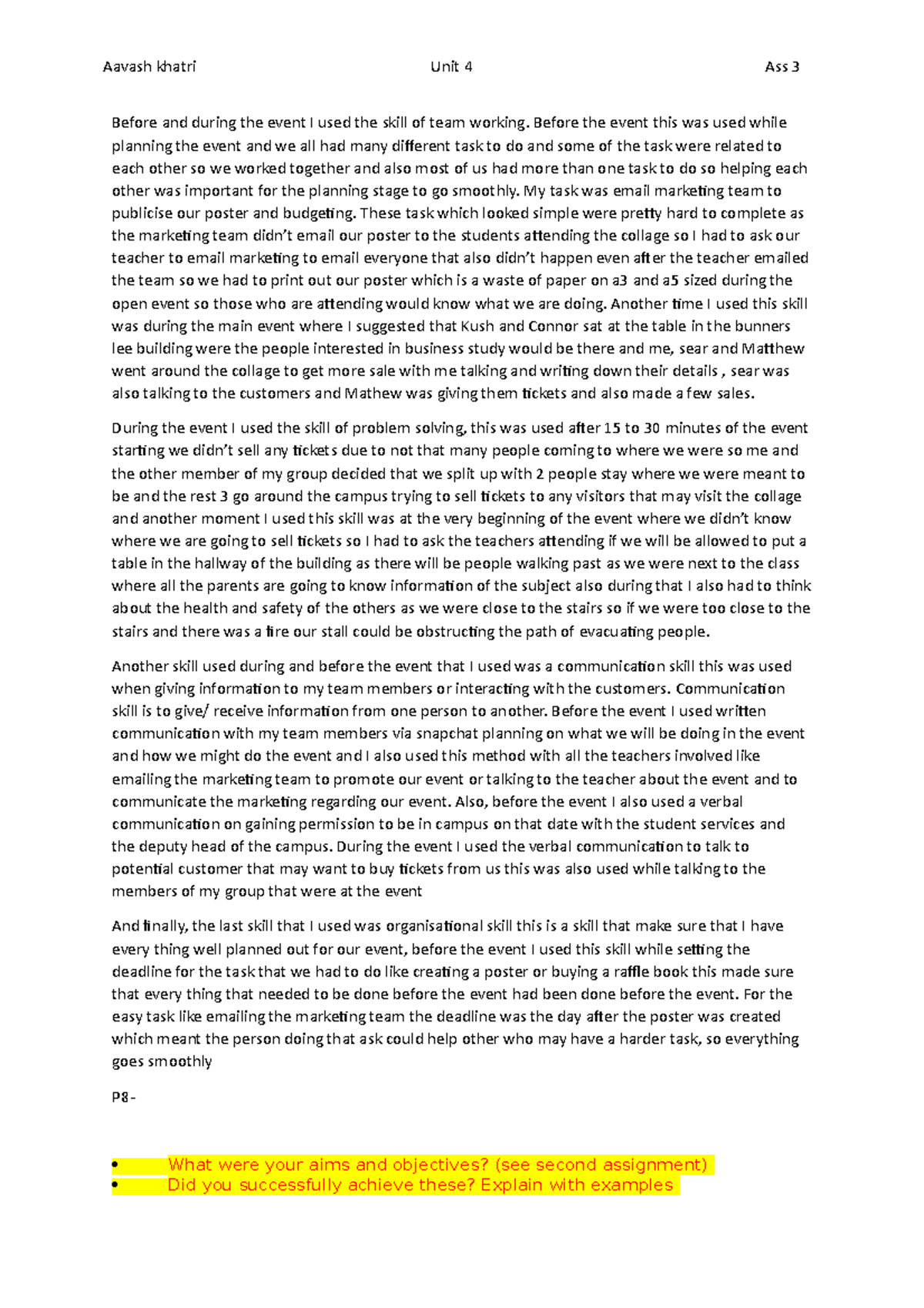 U4 ass 3 - ..................................... - Aavash khatri Unit 4 ...