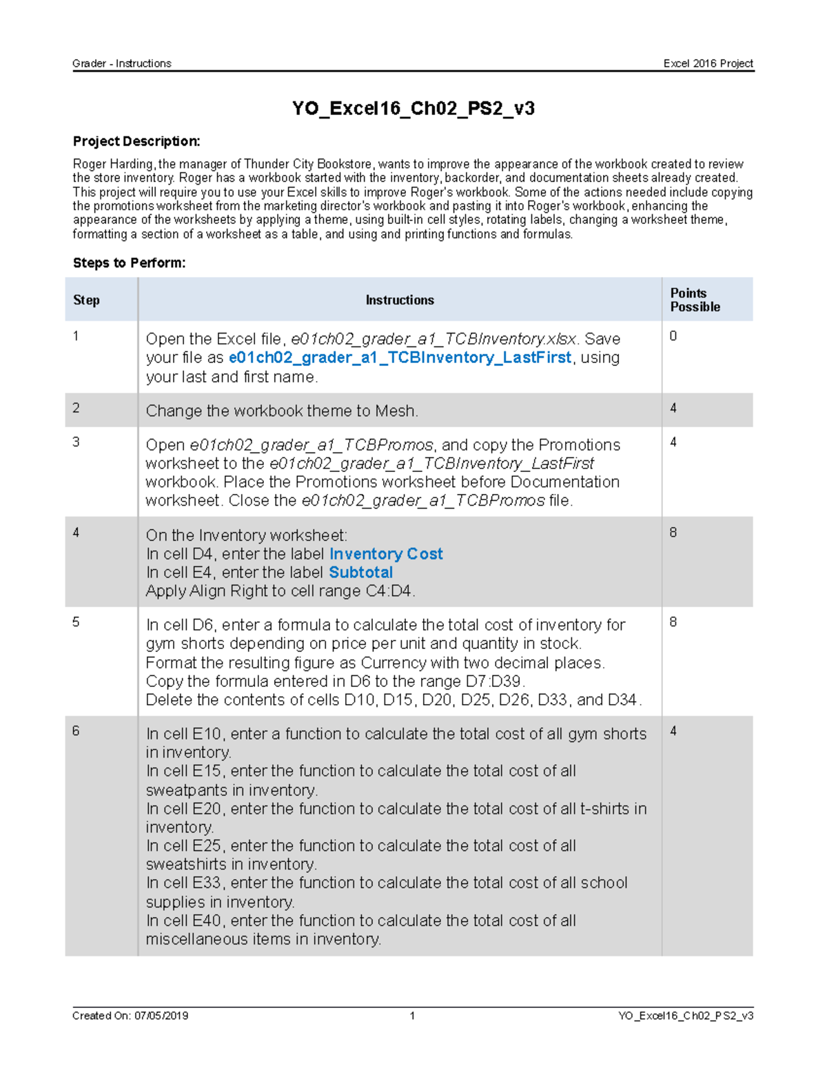 YO Excel 16 Ch02 PS2 v3 Instructions - Grader - Instructions Excel 2016 Project - Studocu