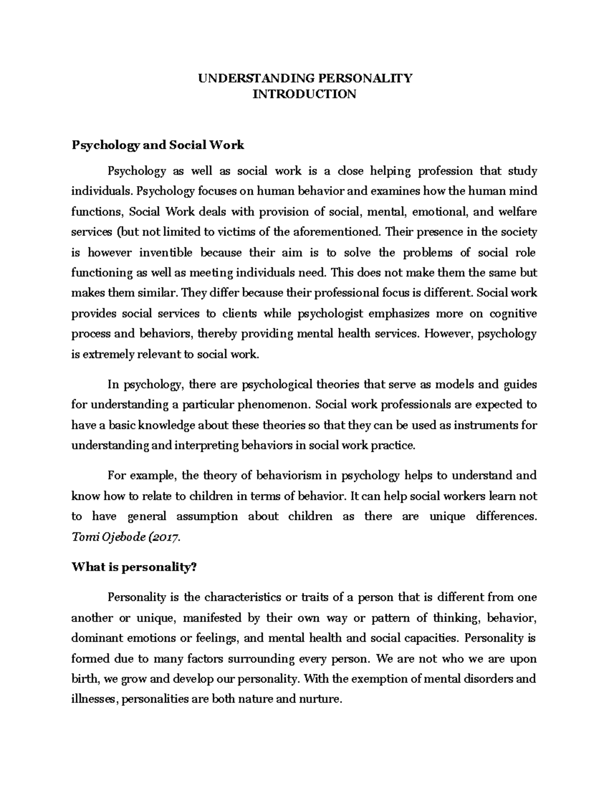 Personality Development ( Introduction) - UNDERSTANDING PERSONALITY ...