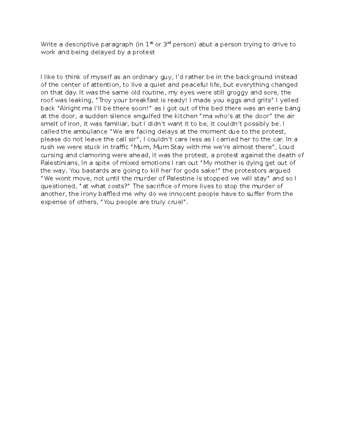 Descriptive writing Task - Write a descriptive paragraph (in 1st or 3rd ...