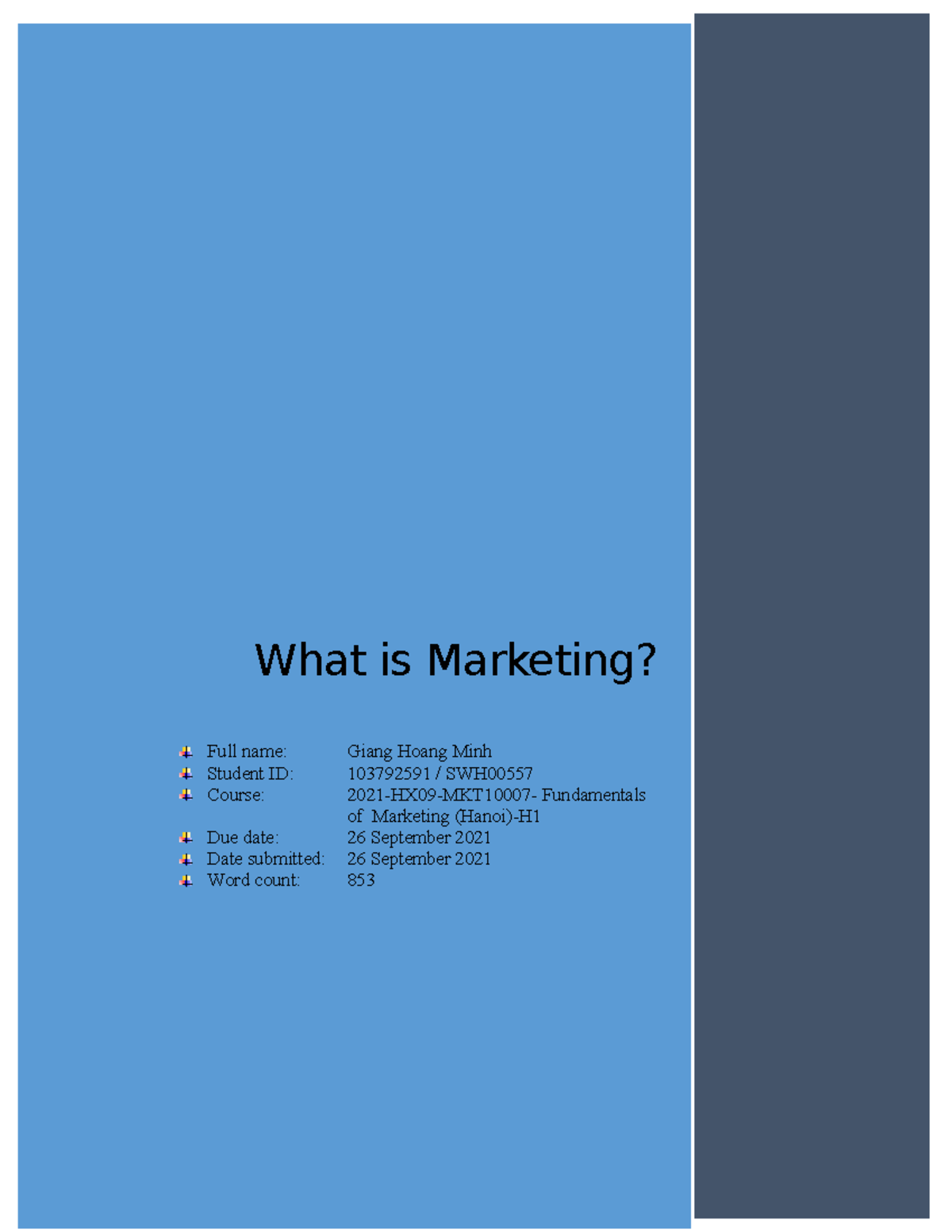 Fundamental of Marketing assignment 1 - What is Marketing? Full name ...