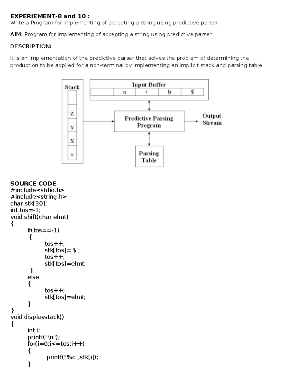 CD LAb Experiemnts-1 - Zgifghh - EXPERIEMENT-8 and 10 : Write a Program for implementing of ...