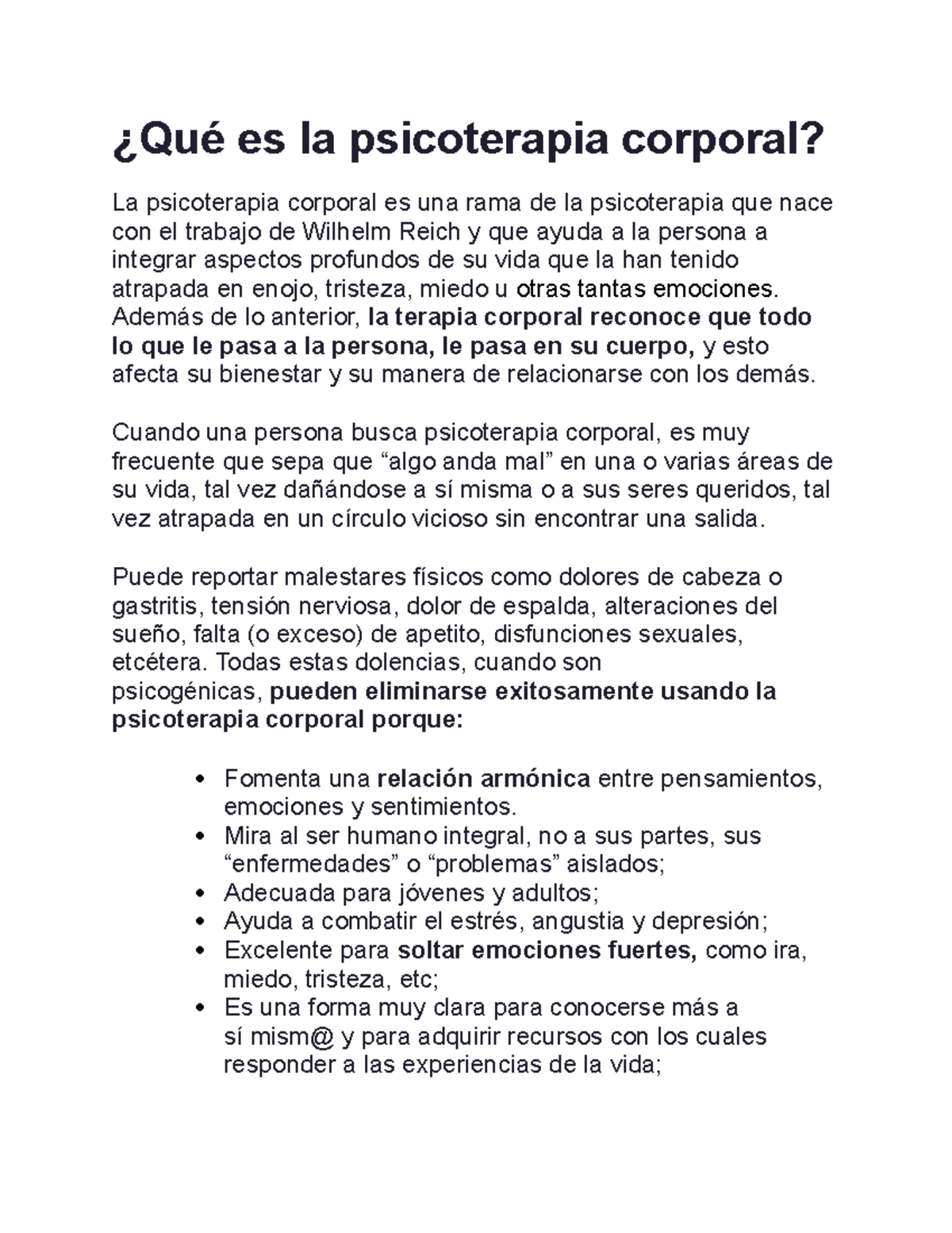 Terapia corporal - ¿Qué es la psicoterapia corporal? La psicoterapia corporal es una rama de la ...