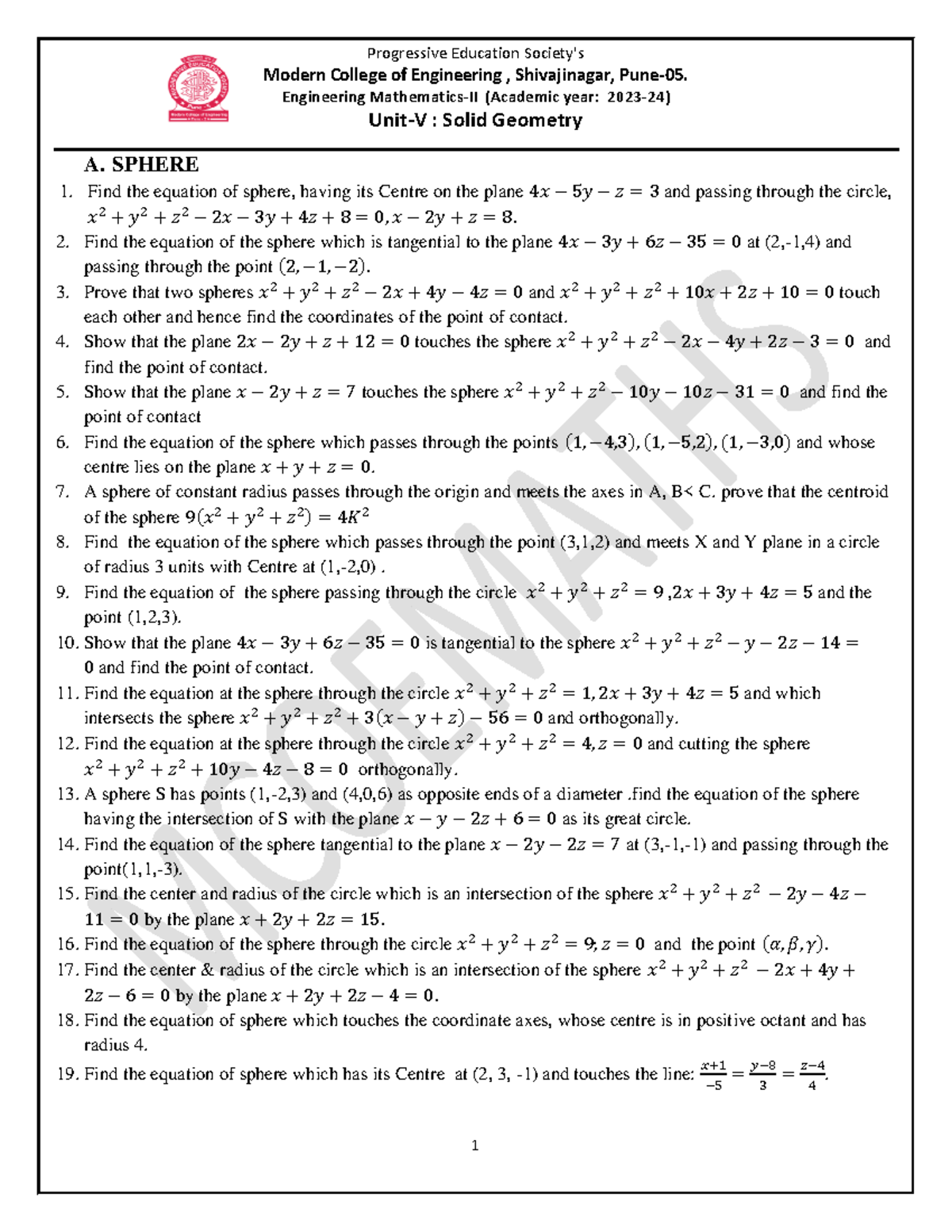 Unit 5 Solid Geometry Modern College Of Engineering Shivajinagar