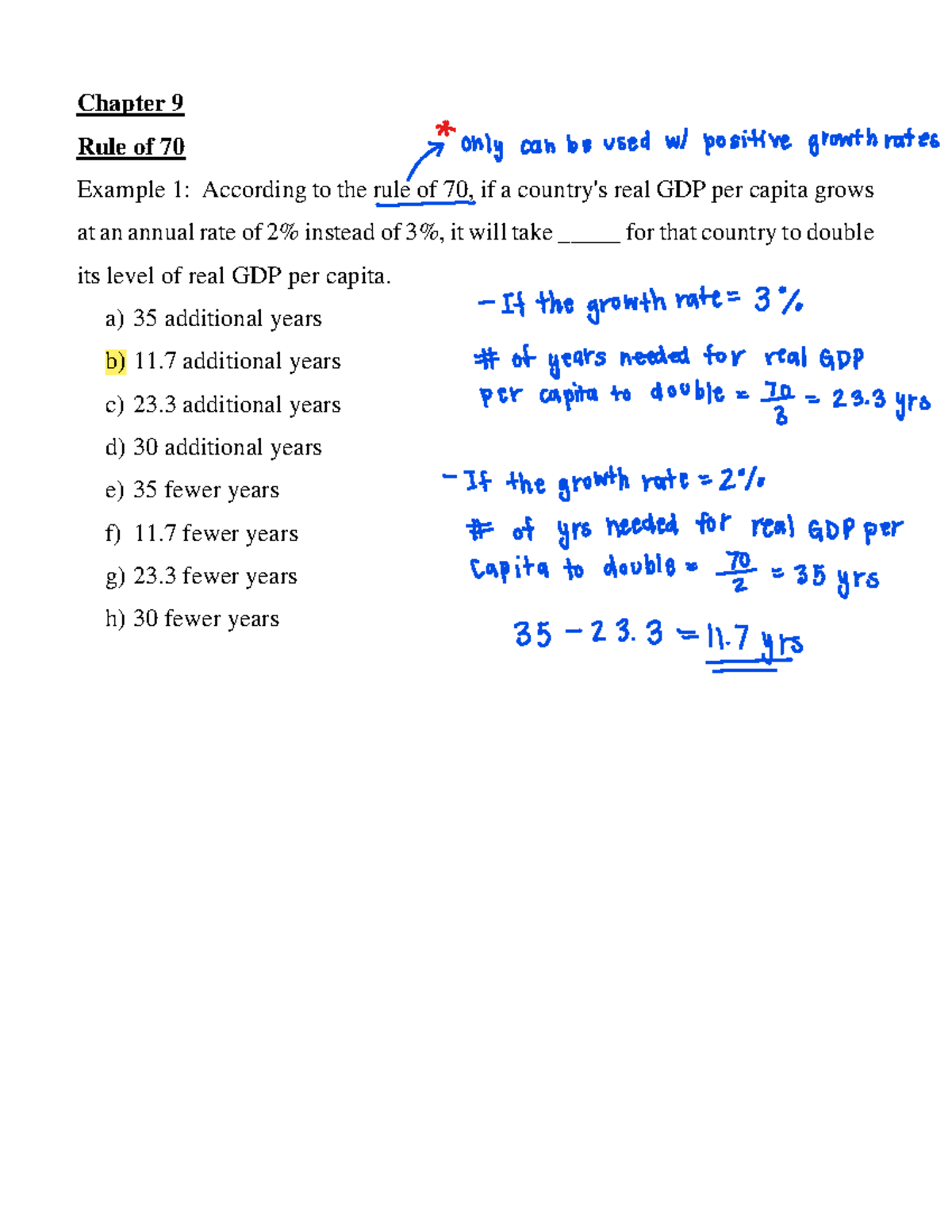 Week 3 - Long Run Economic Growth (Problems) - Chapter 9 Rule of 70 ...