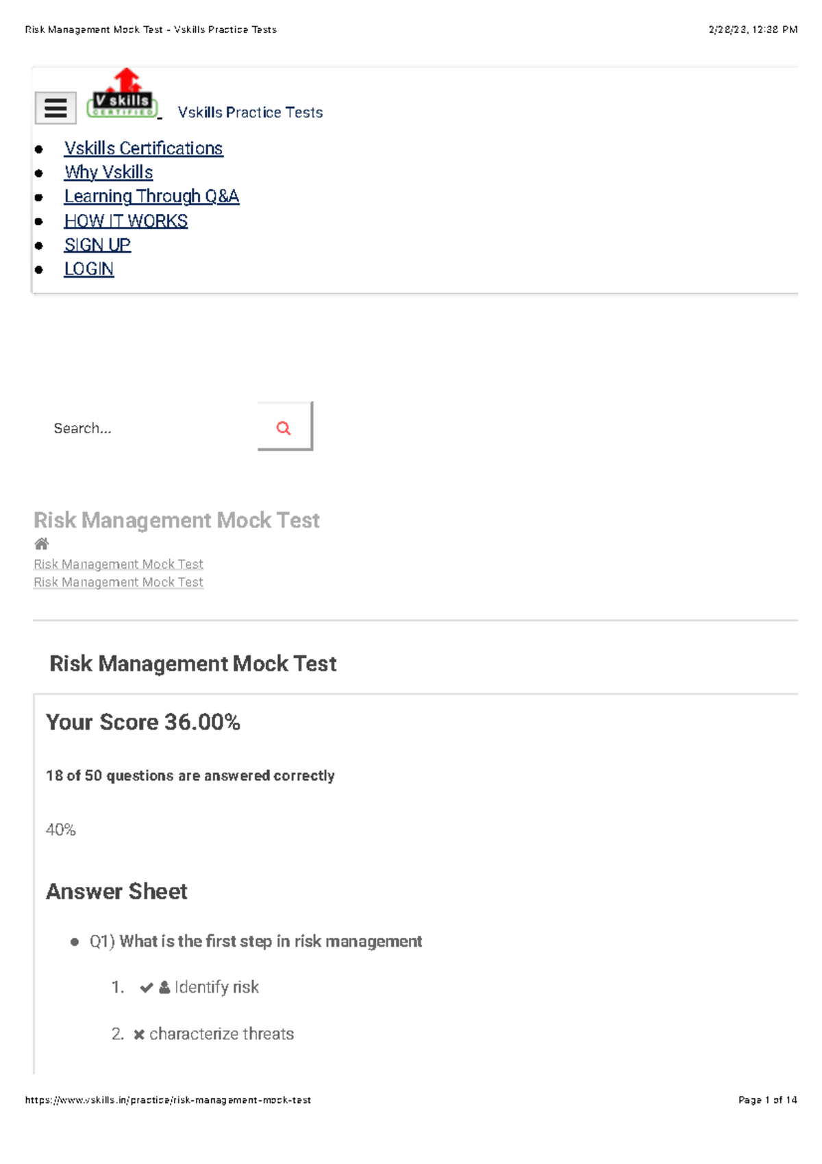 Risk Management Mock Test - Vskills Practice Tests - Search...! Risk ...