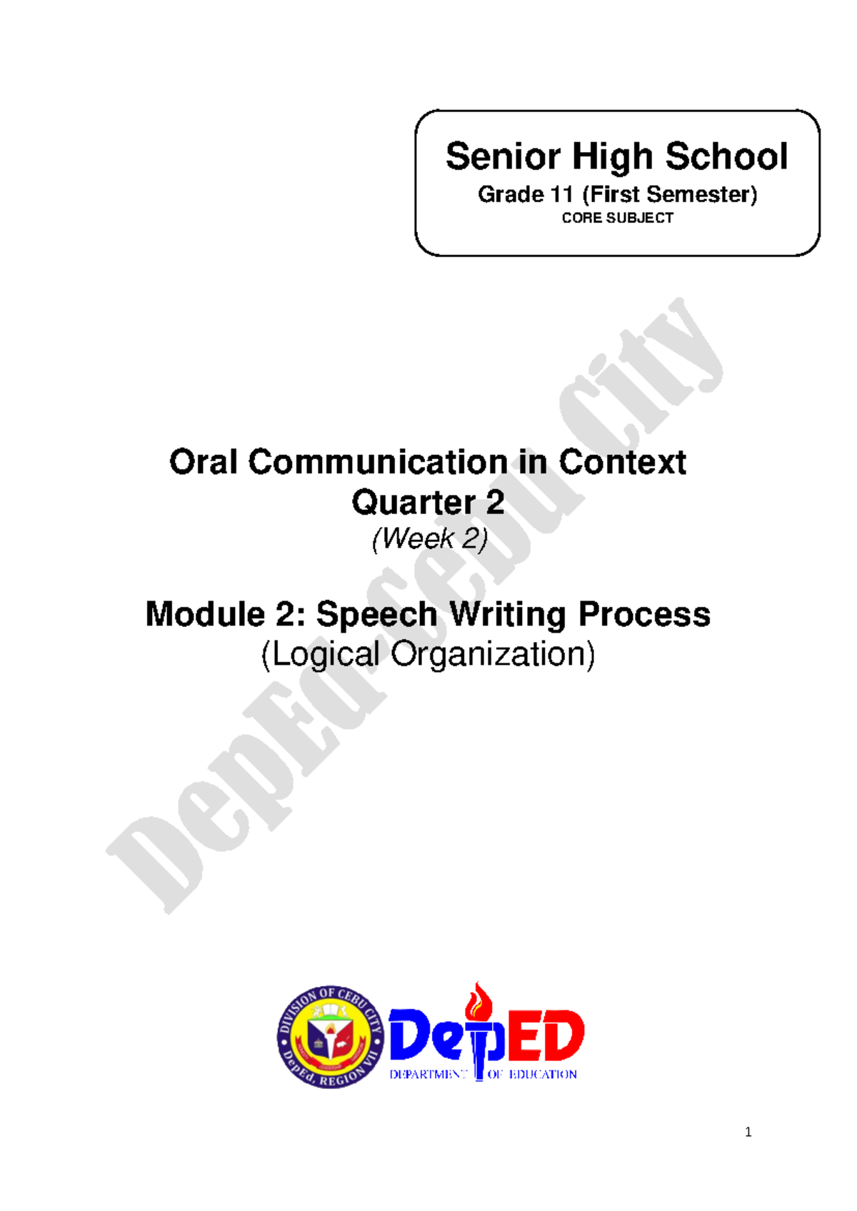 M2 Speech Writing Logical Organization - Oral Communication in Context ...
