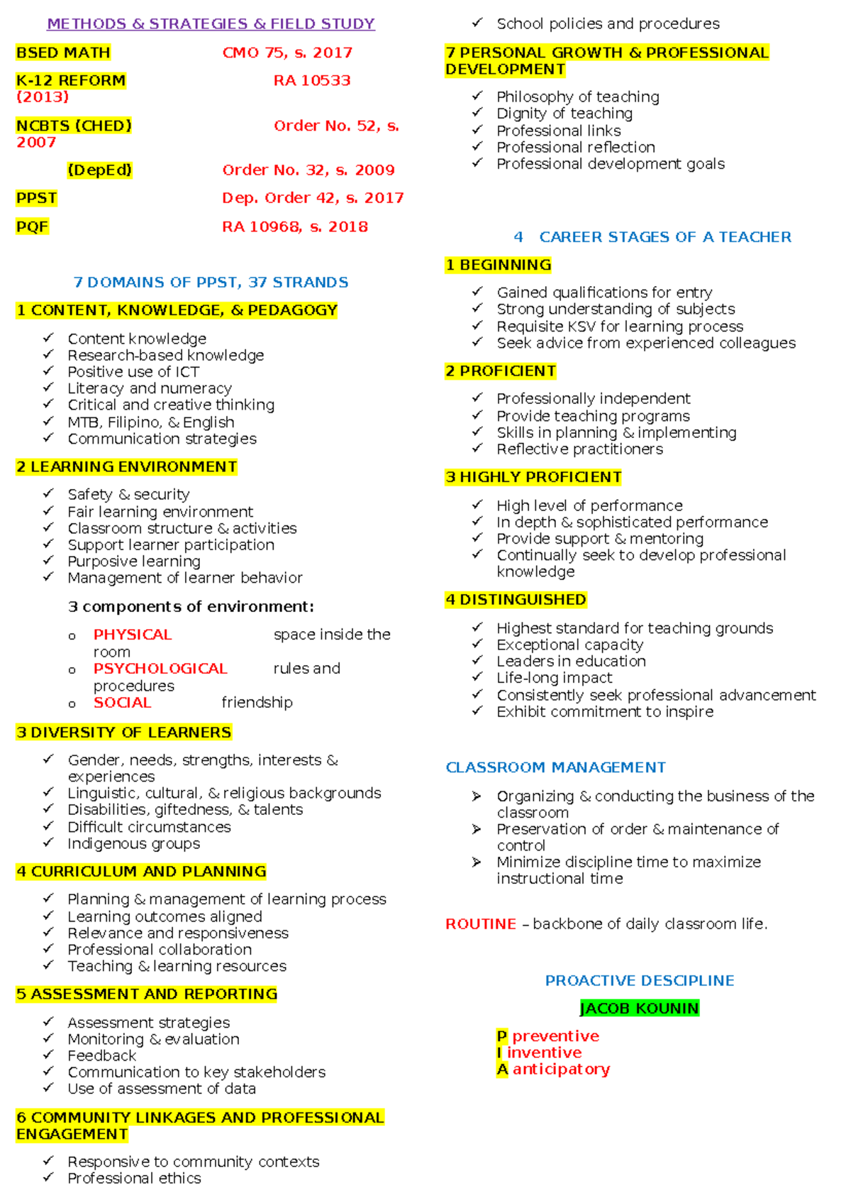 PROF - Practice - METHODS & STRATEGIES & FIELD STUDY BSED MATH CMO 75 ...