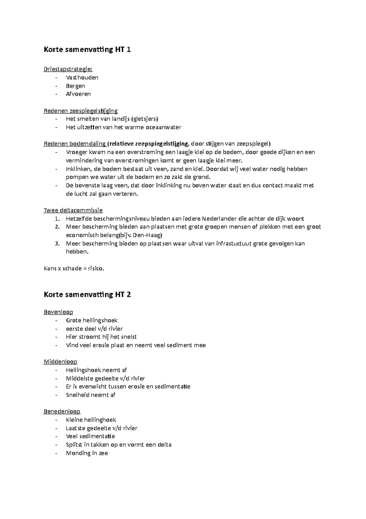 Korte samenvatting HT 1 - Inklinken, de bodem bestaat uit veen, zand en ...