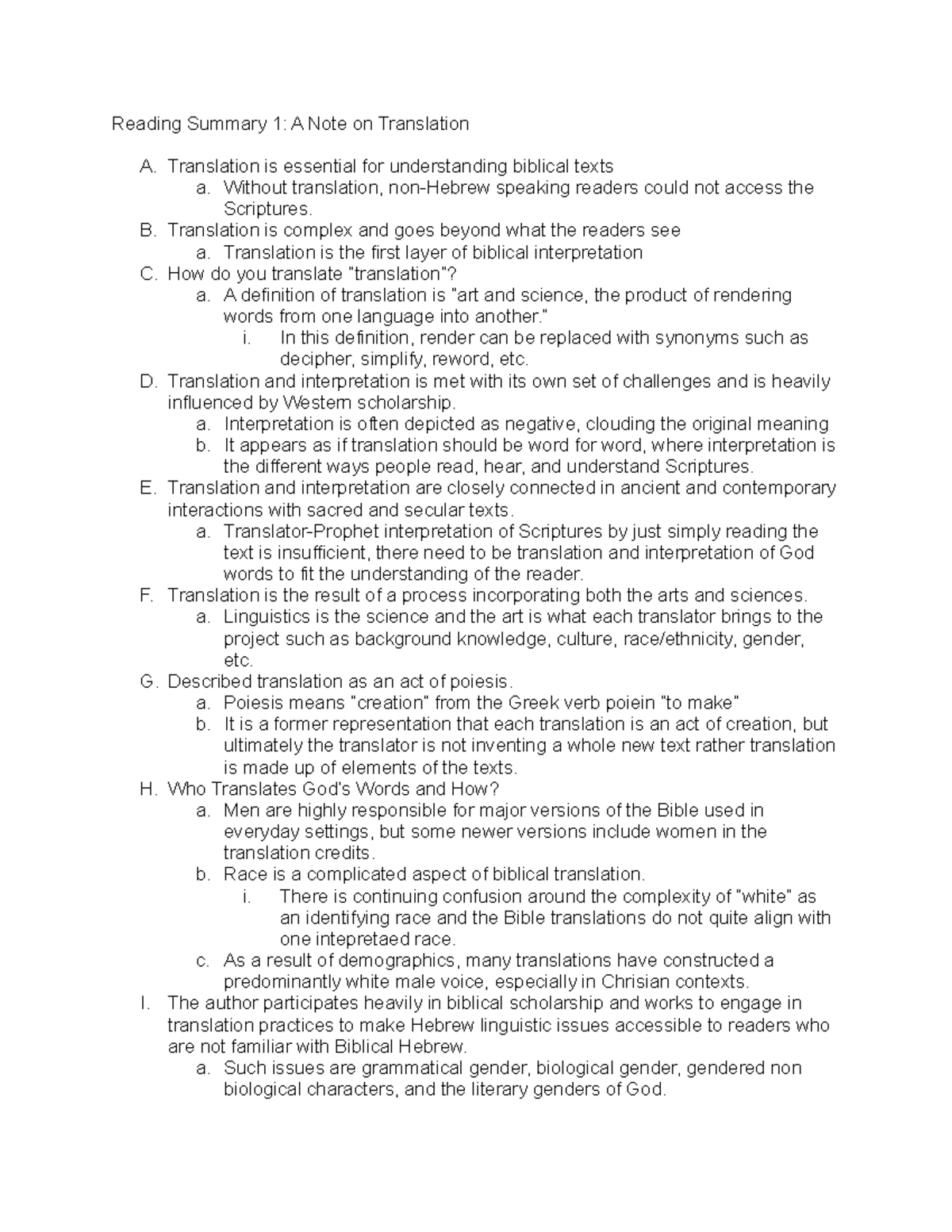 THEO 278 Notes 1 - Upper level Theology course focusing on gender and ...