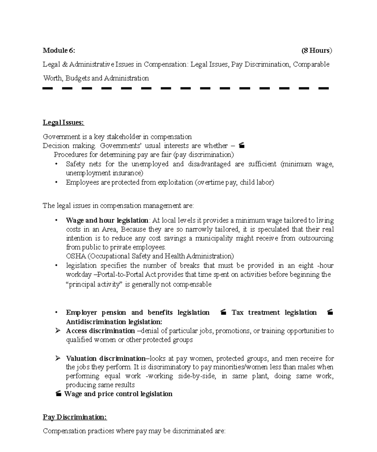 Compenations and Benefits M6 - Module 6: (8 Hours) Legal ...