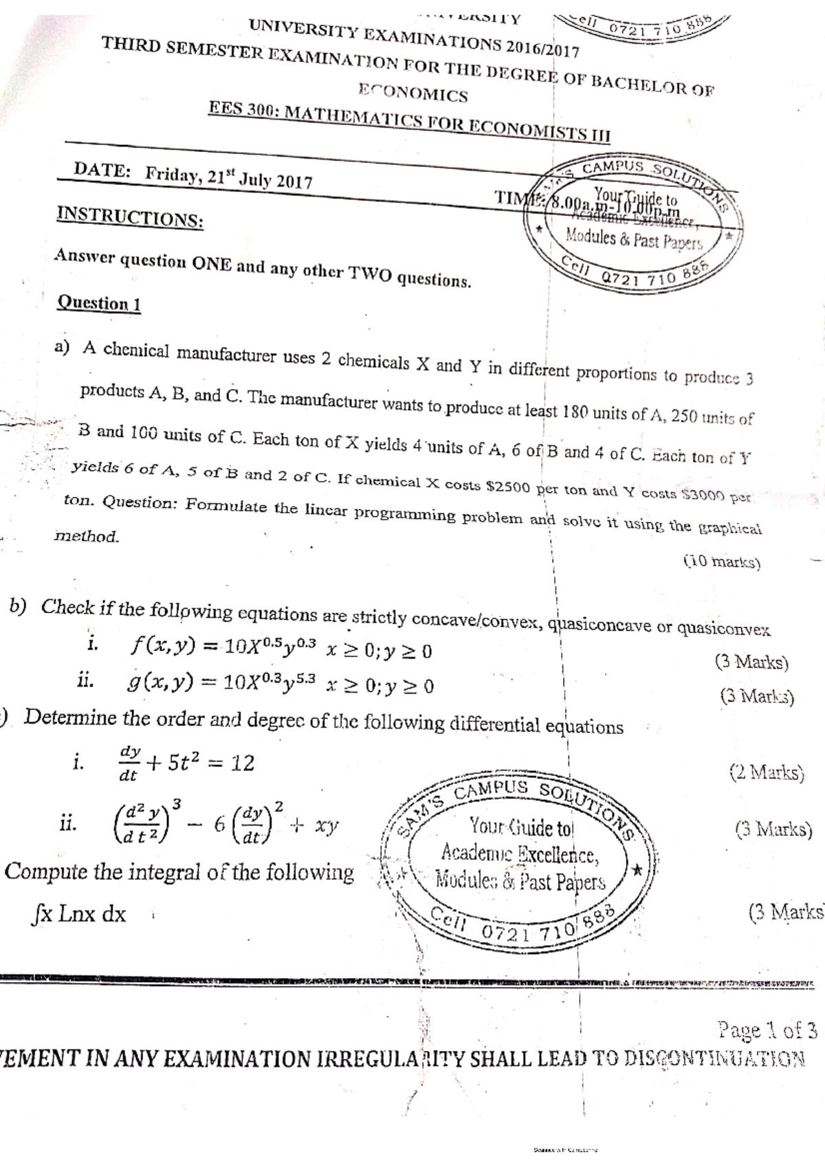 EES 300 PAST Papers - For students taking economics - ECONOMICS & Stat ...