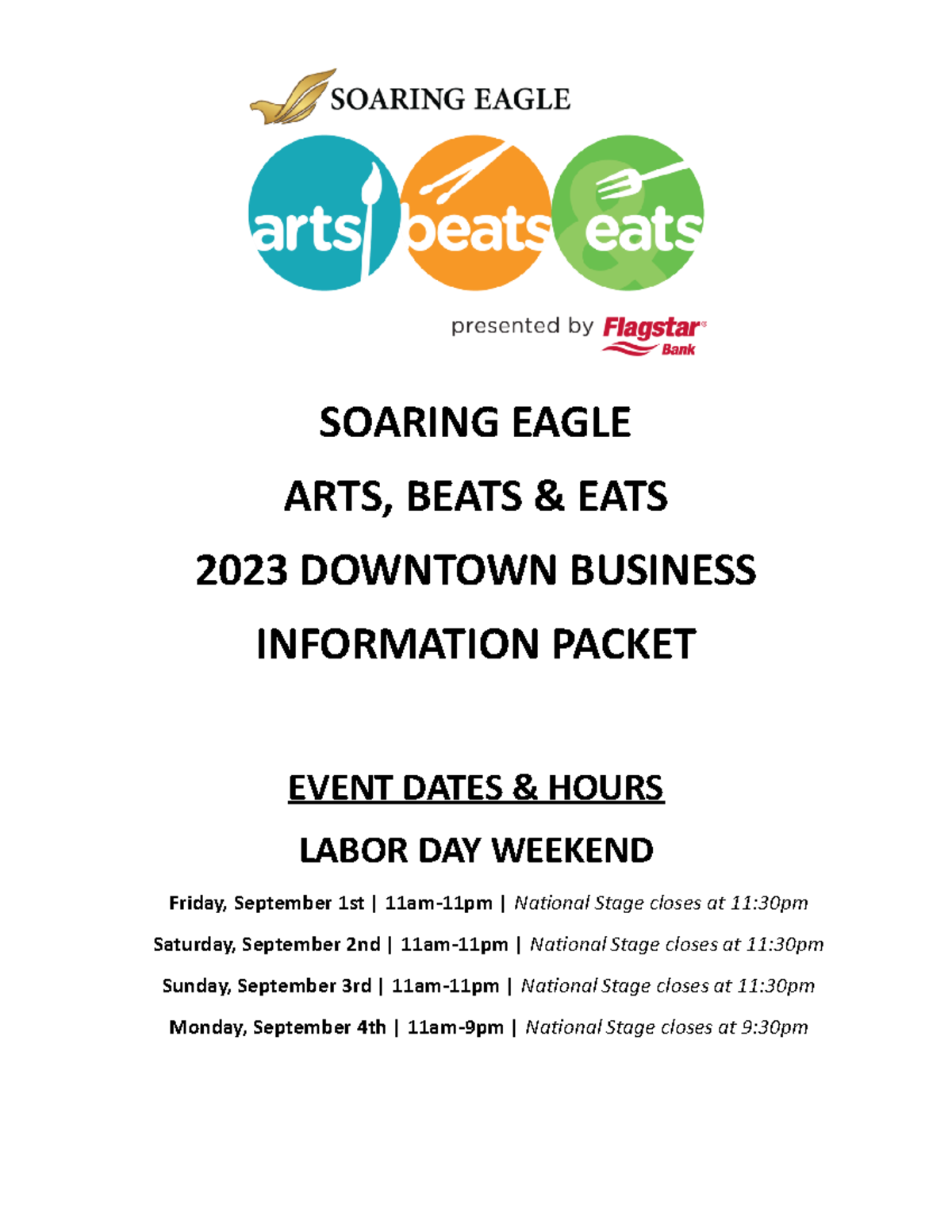 2023 ABE Downtown Business INFO Packet - SOARING EAGLE ARTS, BEATS & EATS 2023 DOWNTOWN BUSINESS ...