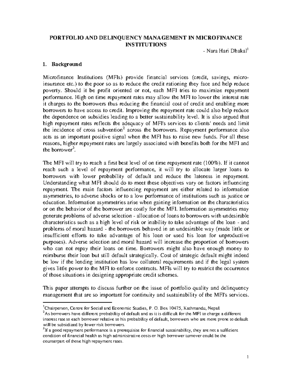 Delinquency Management in Microfinance highlighted 2 - PORTFOLIO AND ...