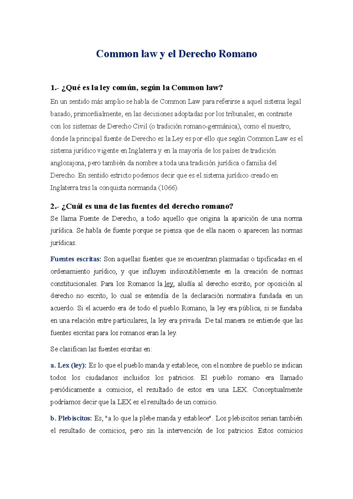 SEMANA 17 SOBRE EL DERECHO ROMANO - Common law y el Derecho Romano 1 ...