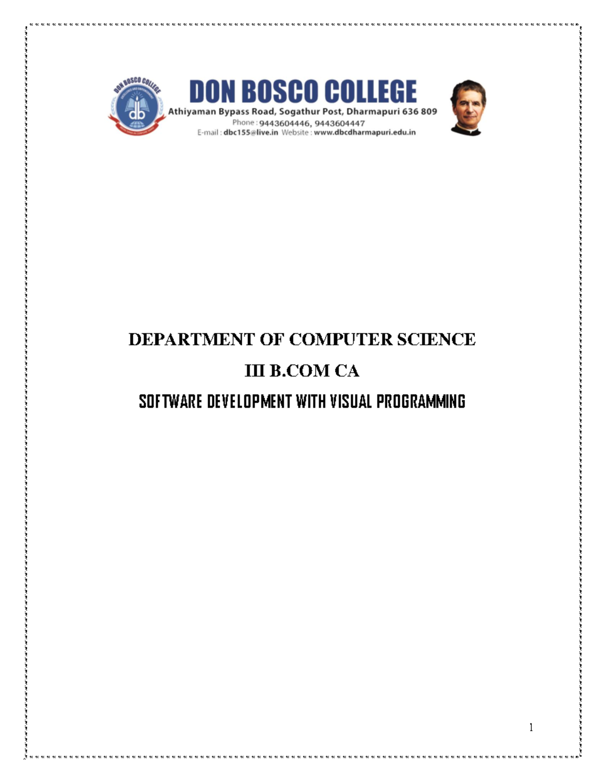 Software Development With Visual Basic B Ca Department Of