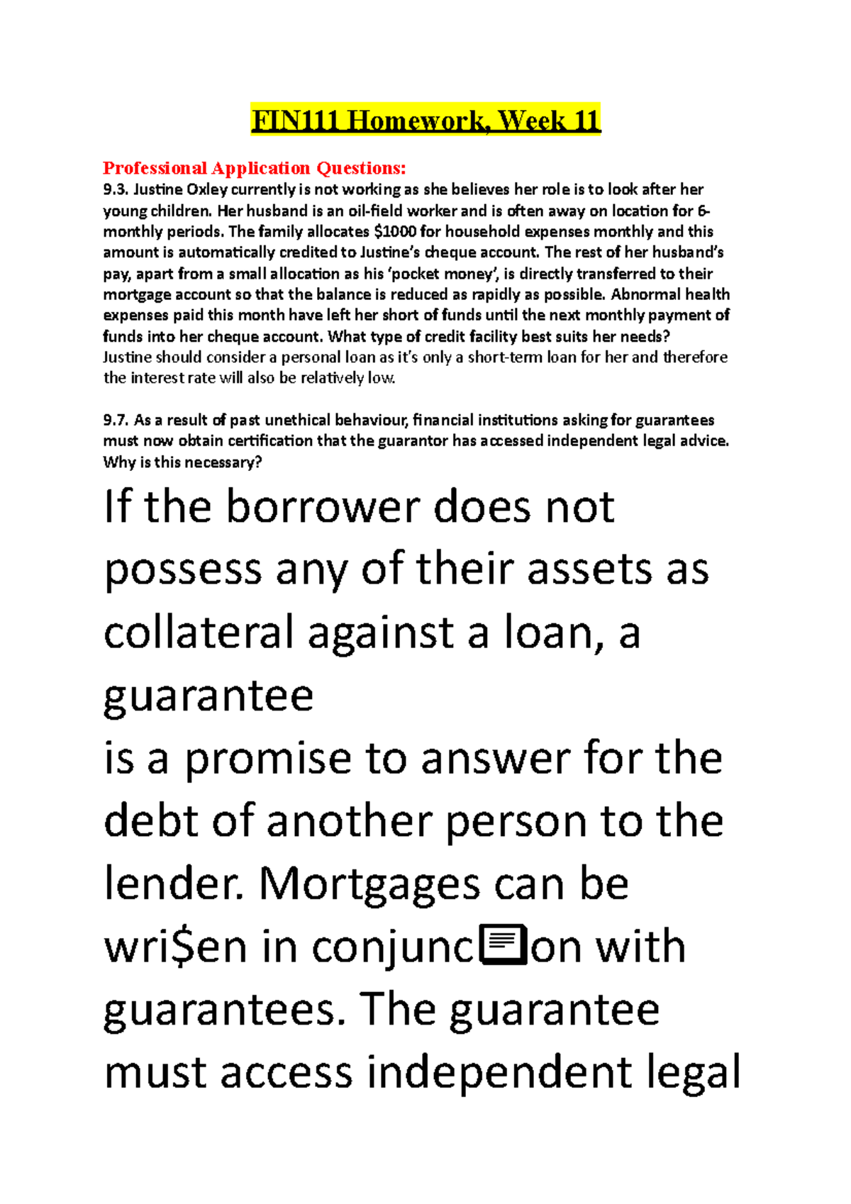 FIN111 Homework, WEEK 11 - FIN111 Homework, Week 11 Professional ...