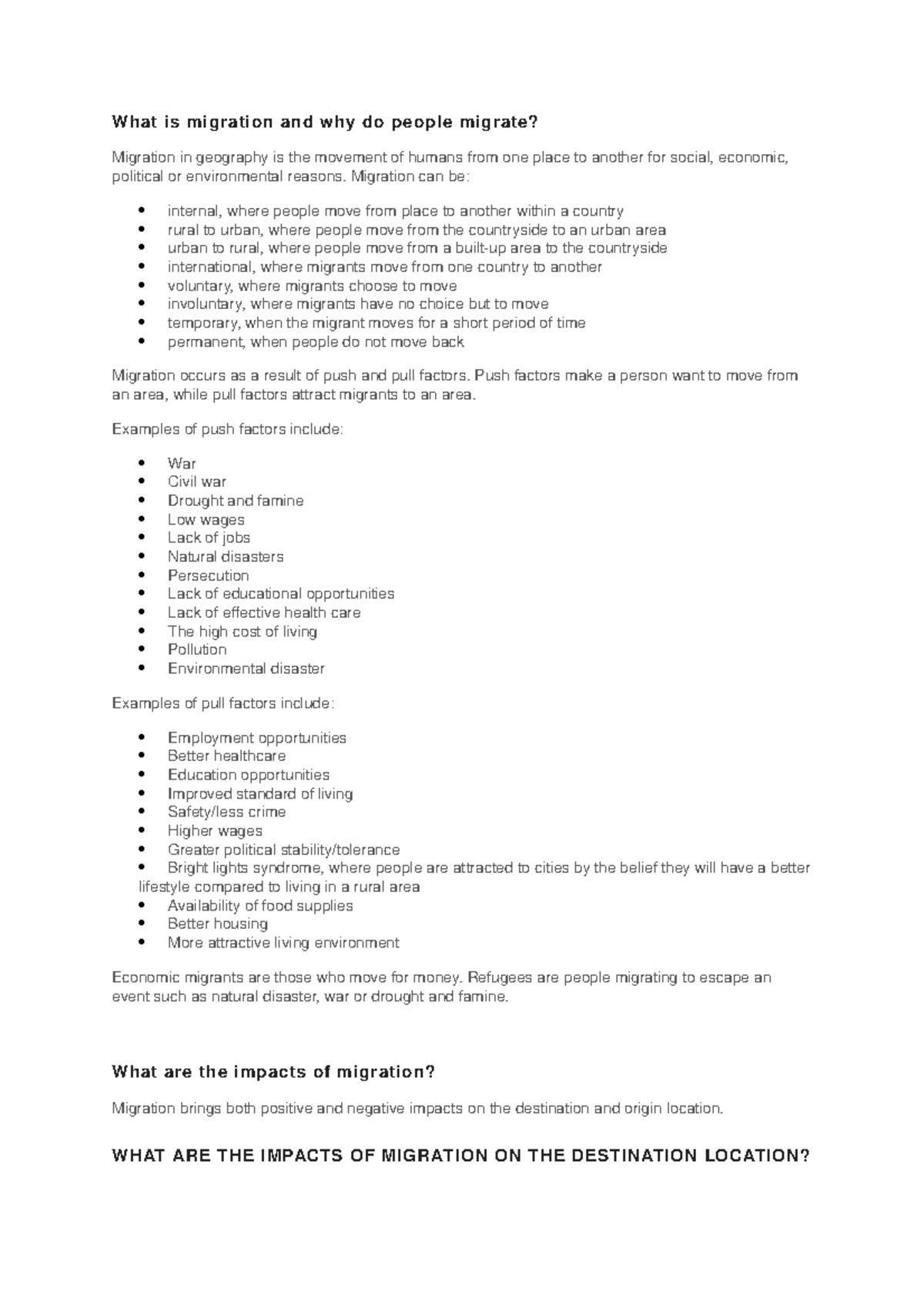 Geography migration notes - What is migration and why do people migrate ...