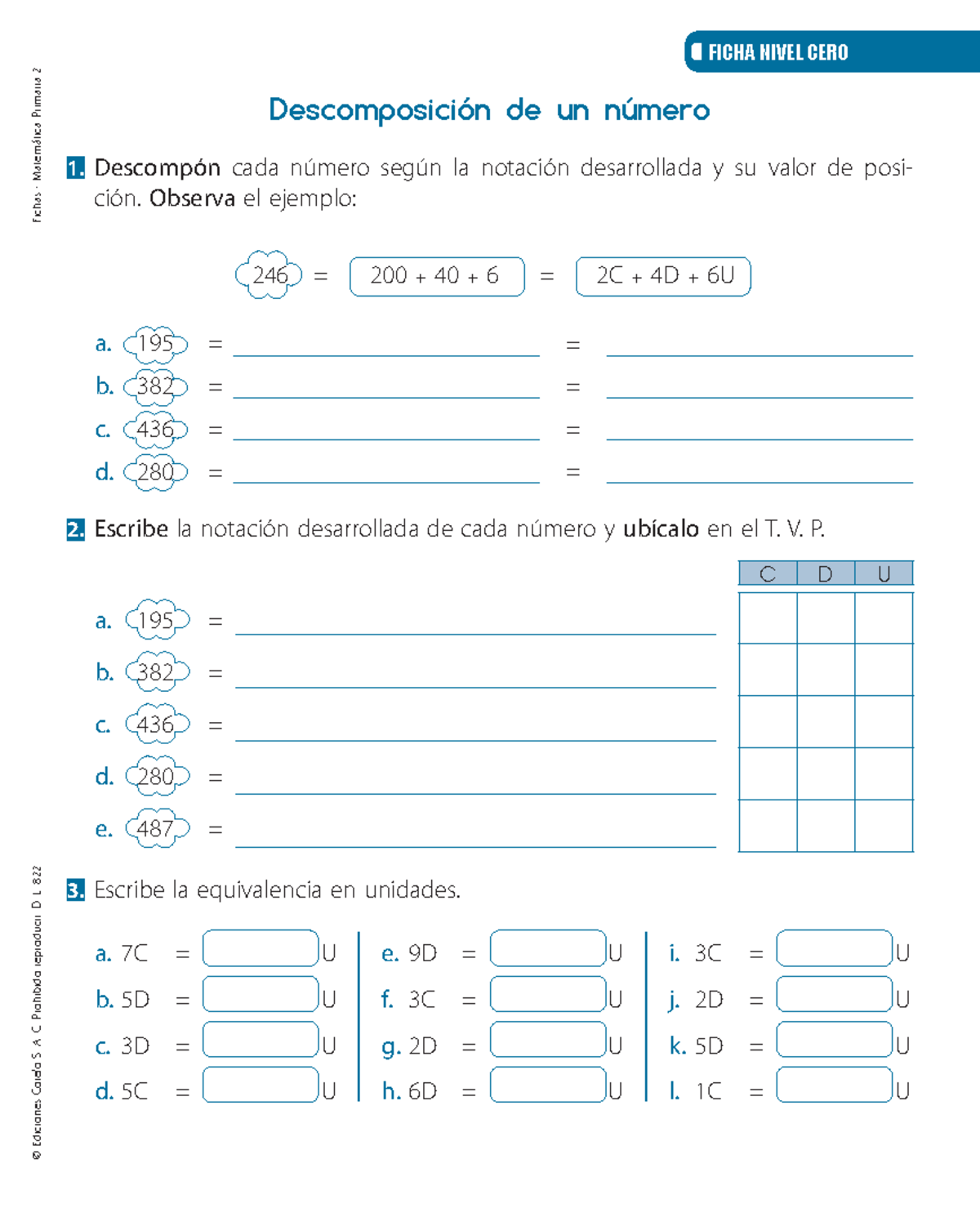F0 Descomposición de un número - Fichas - Matemática Primaria 2 © Ediciones Corefo S. A. C ...