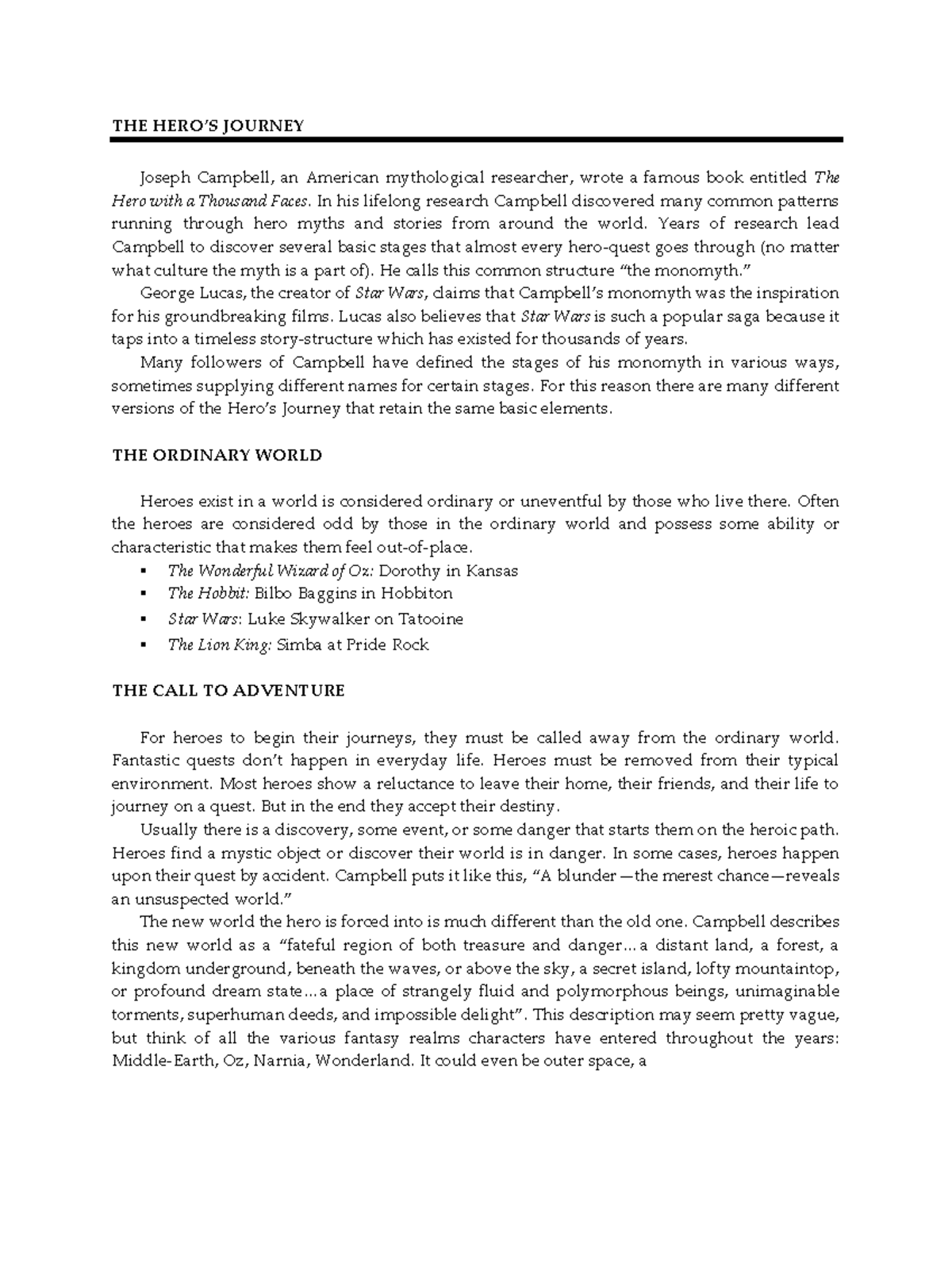 The Hero Journey - N/A - THE HERO’S JOURNEY Joseph Campbell, an ...