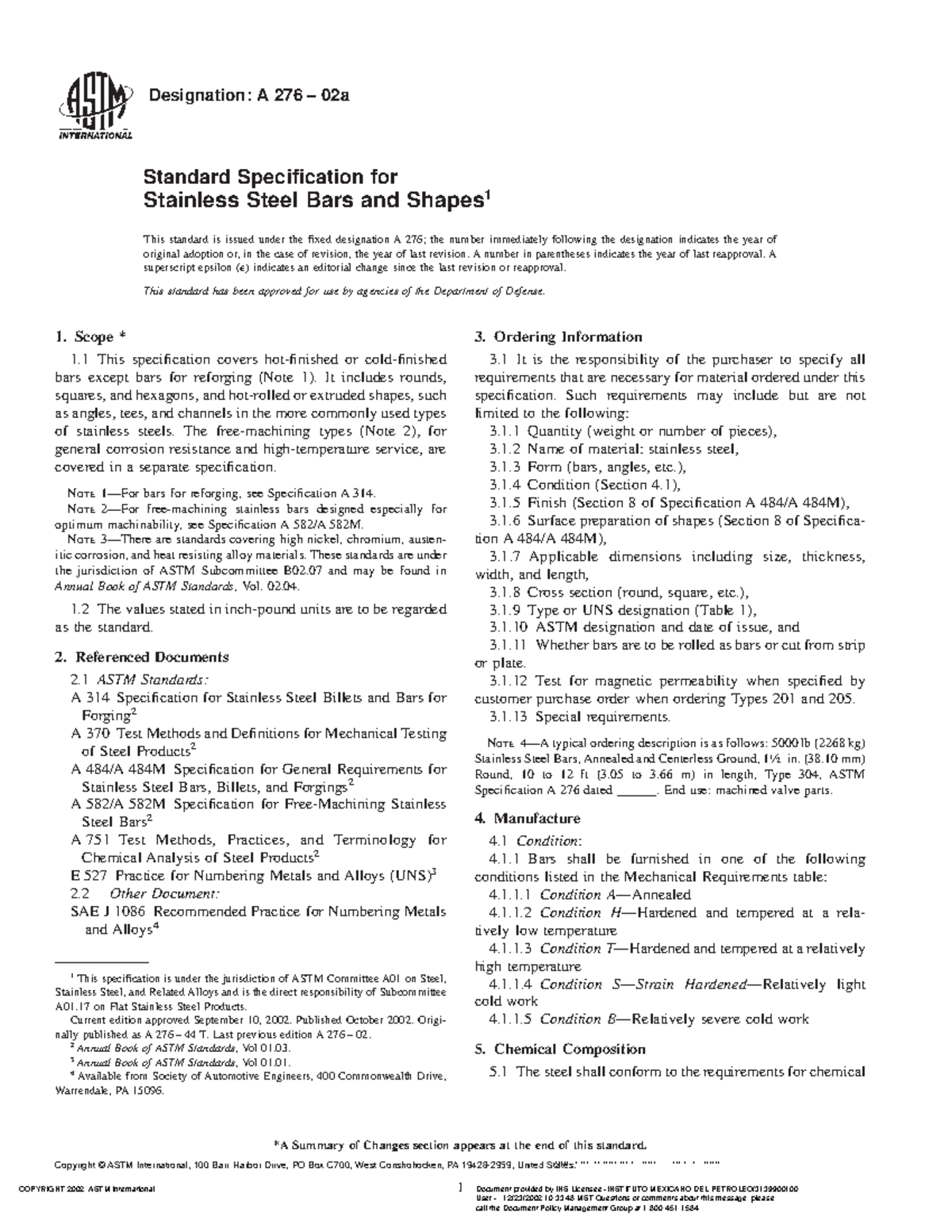 ASTM A 276-02a - Nosr - Designation: A 276 – 02a Standard Specification ...