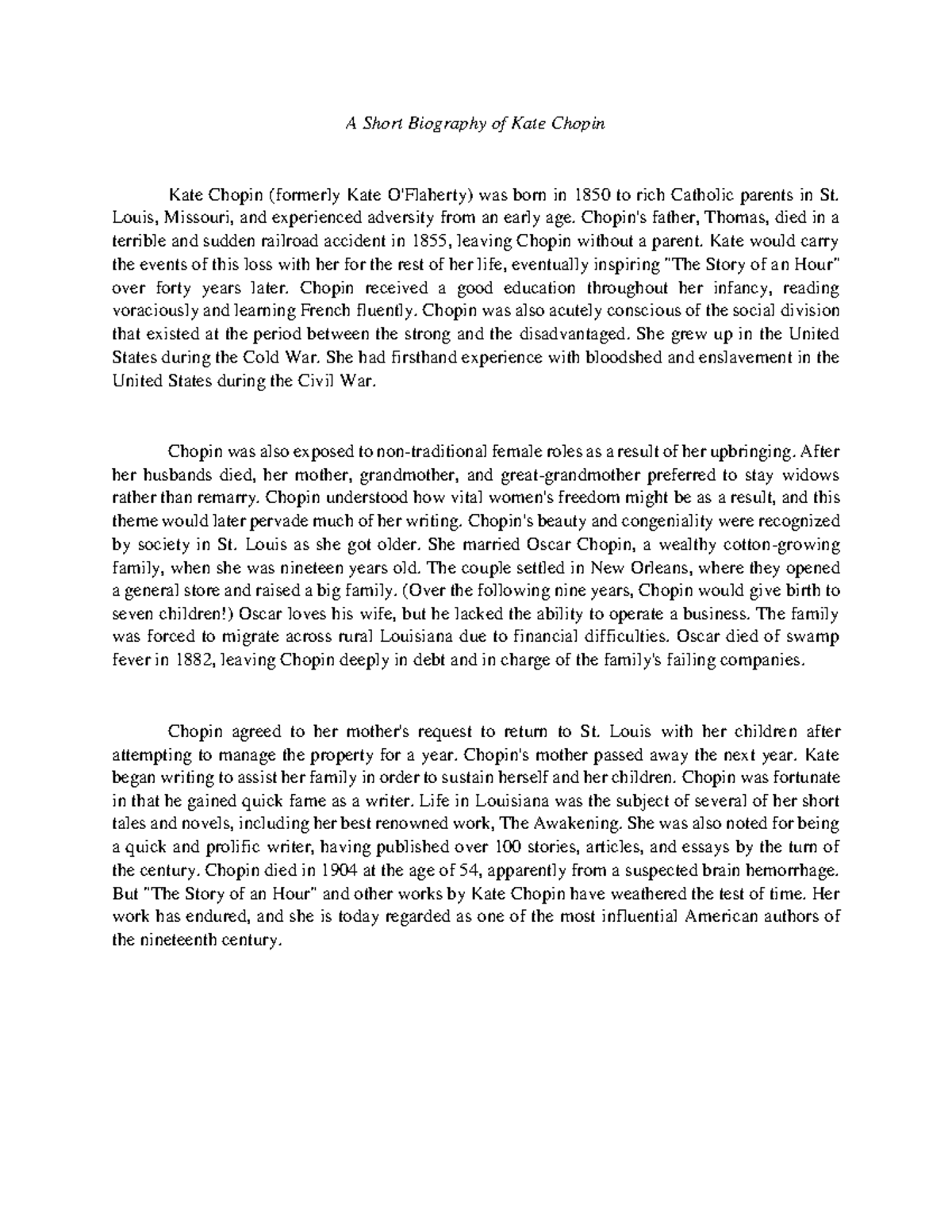 A Short Biography of Kate Chopin - Louis, Missouri, and experienced ...