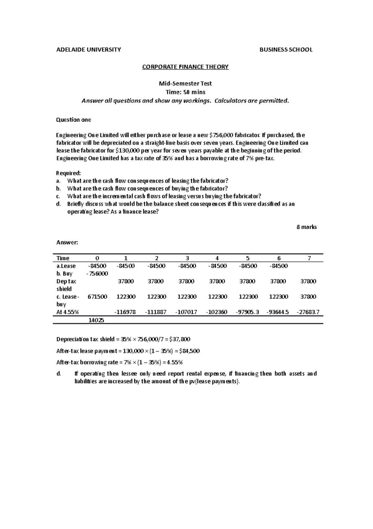 Test 2018, questions and answers - ADELAIDE UNIVERSITY BUSINESS SCHOOL ...