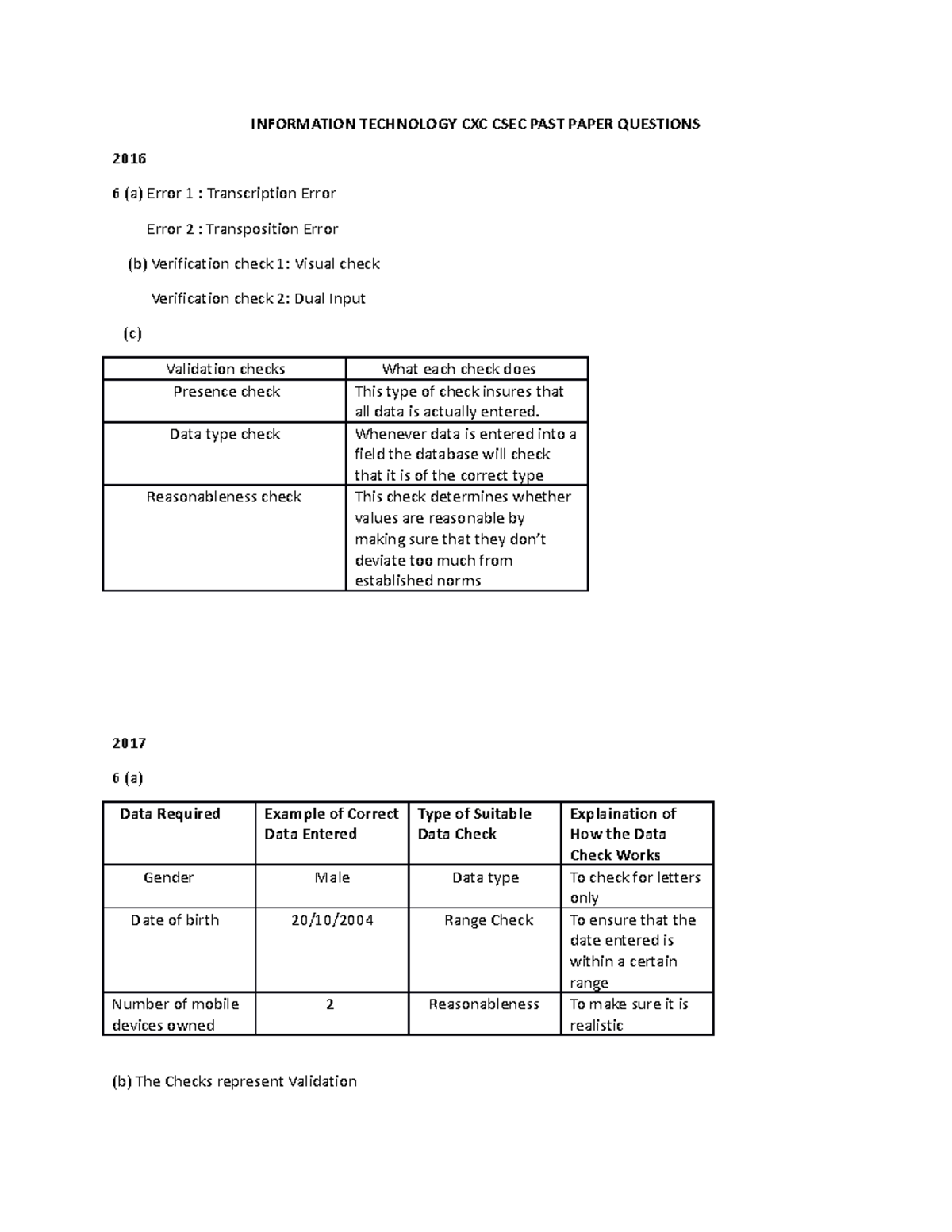 I.T Past Paper Questions - INFORMATION TECHNOLOGY CXC CSEC PAST PAPER ...