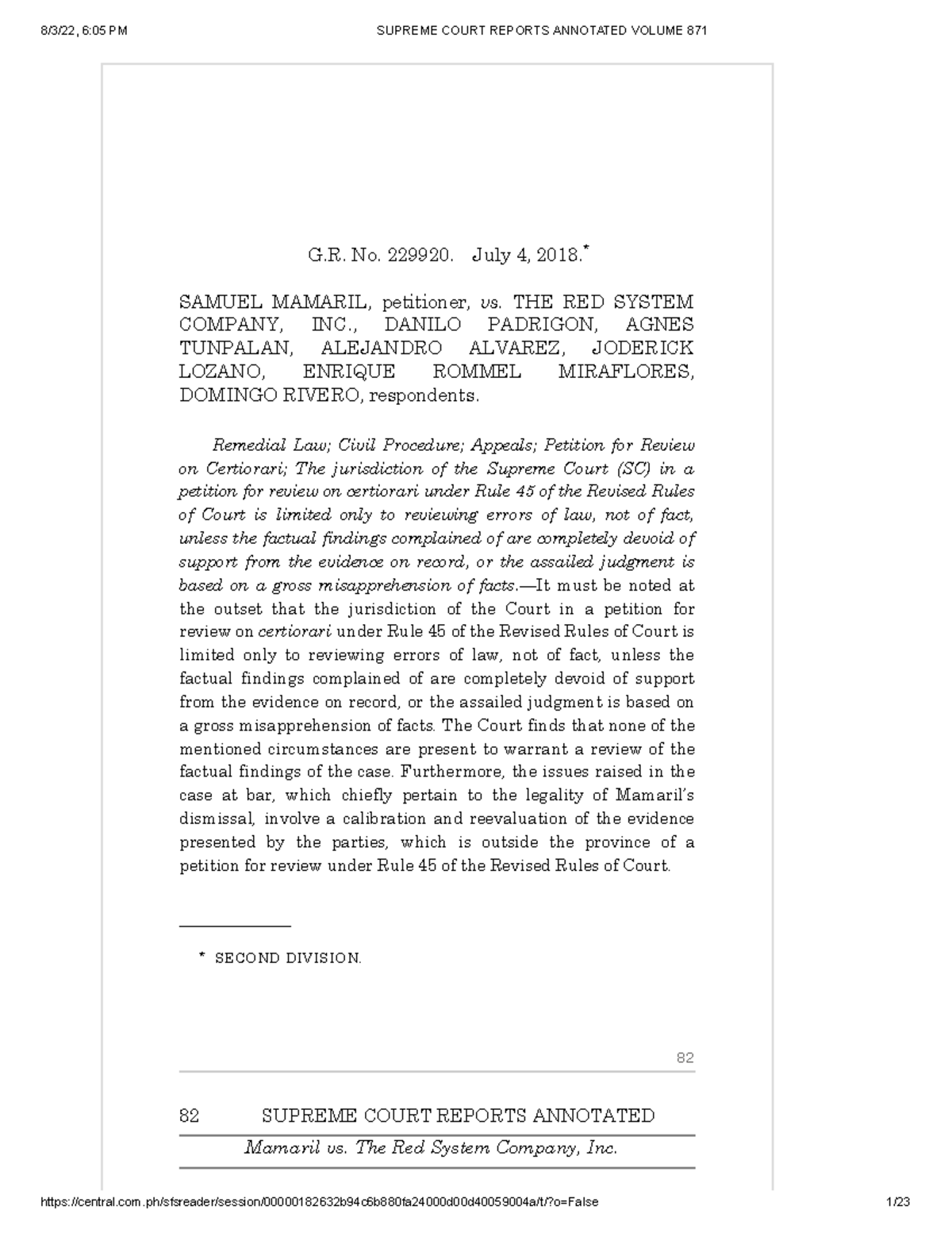 4. Mamaril v. The Red System Company, Inc., et al - G. No. 229920. July ...