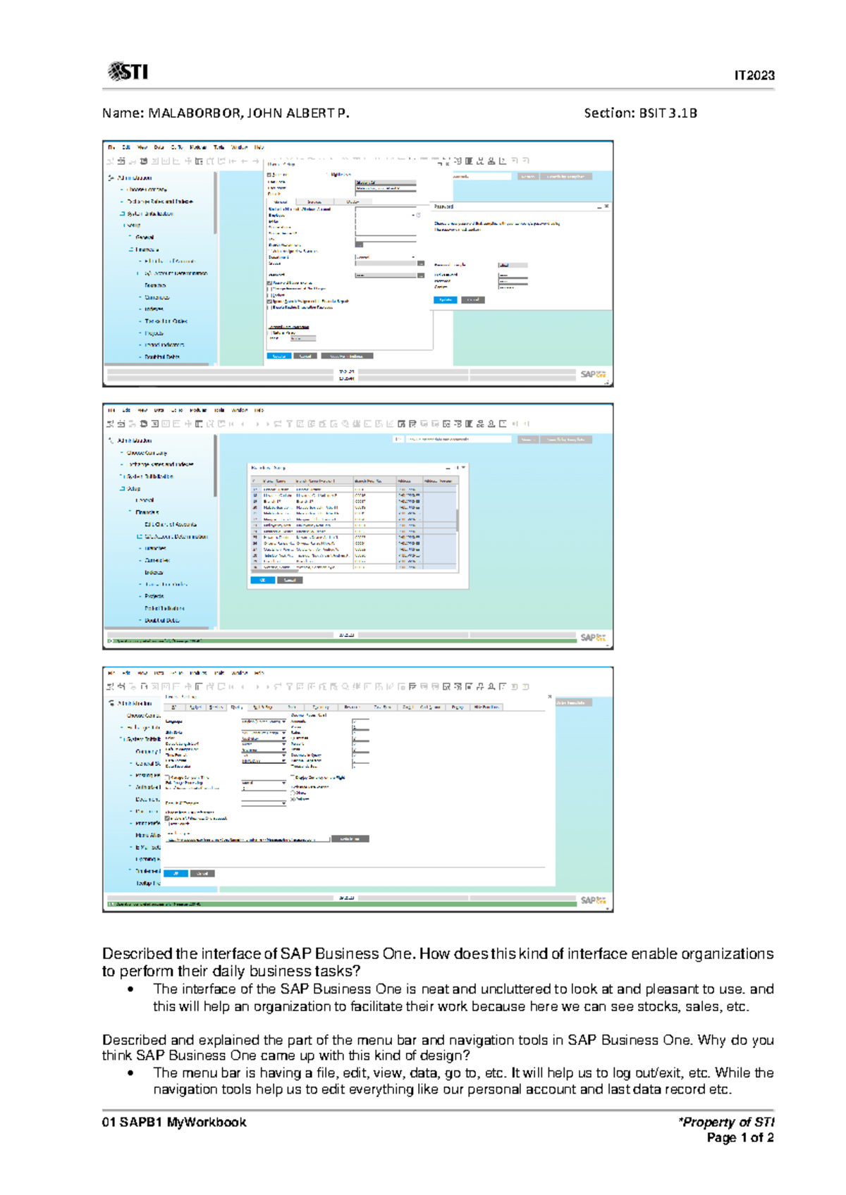 01 SAPB1 My Workbook - Malaborbor John Albert P. Laboratory exercise 1 ...