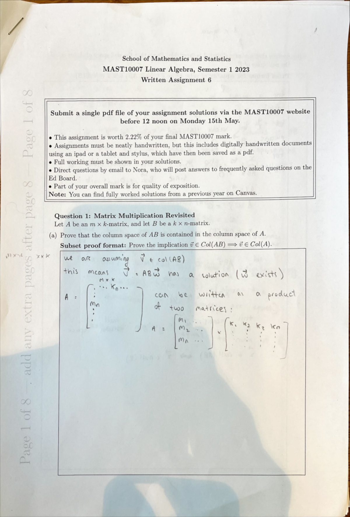 Written assignment 6 - MAST10007 - Studocu